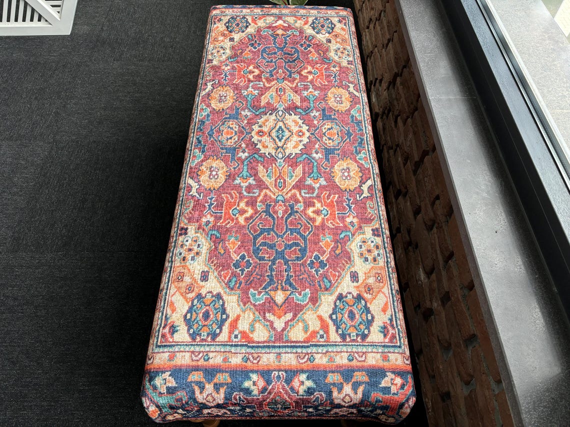 Ottoman Stool, Aztec Upholstered Bench, Turkish Rug Bench, Upholstered ...