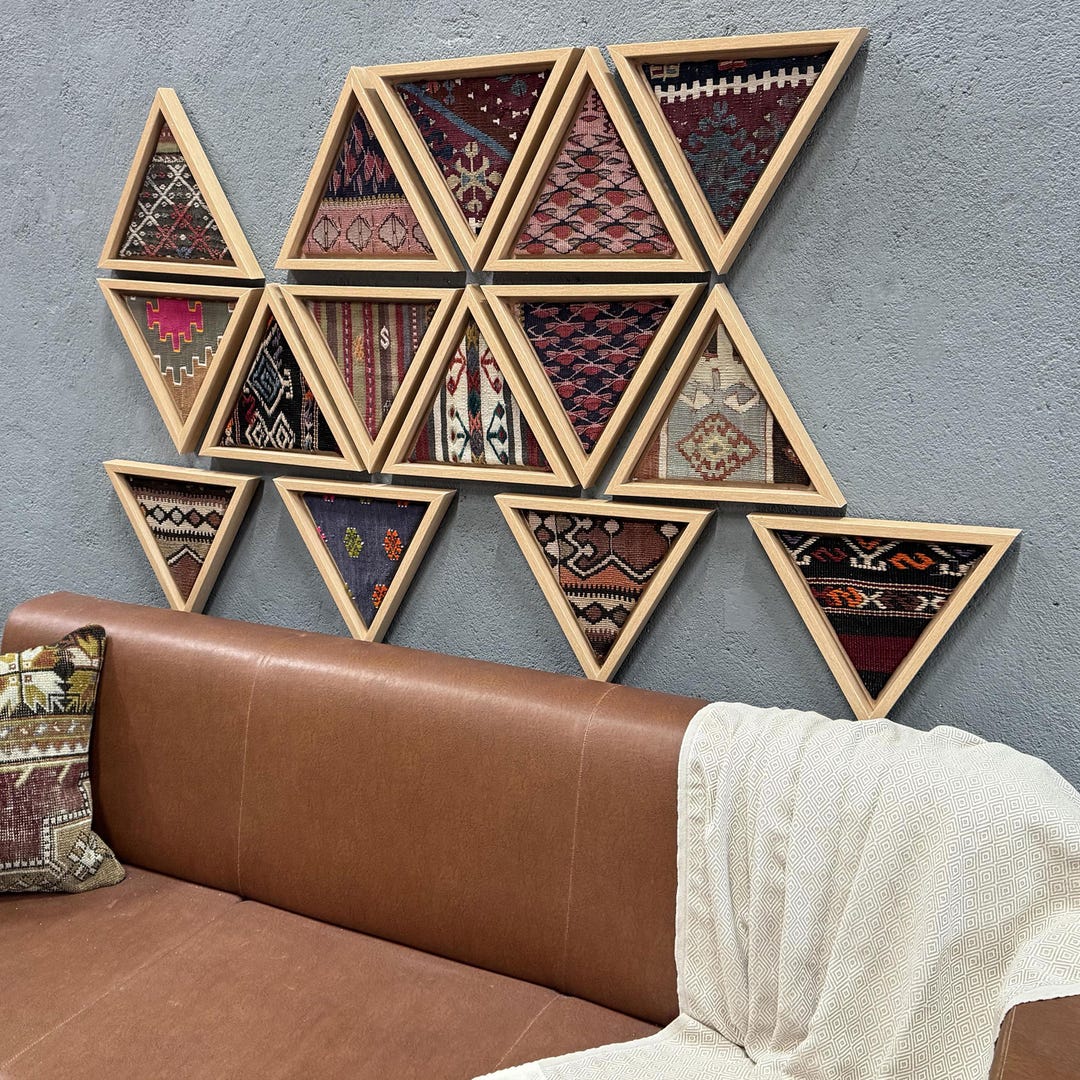 Turkish Kilim Design Rug Wall Art, Triangle Wall Decor, Handmade Wall ...