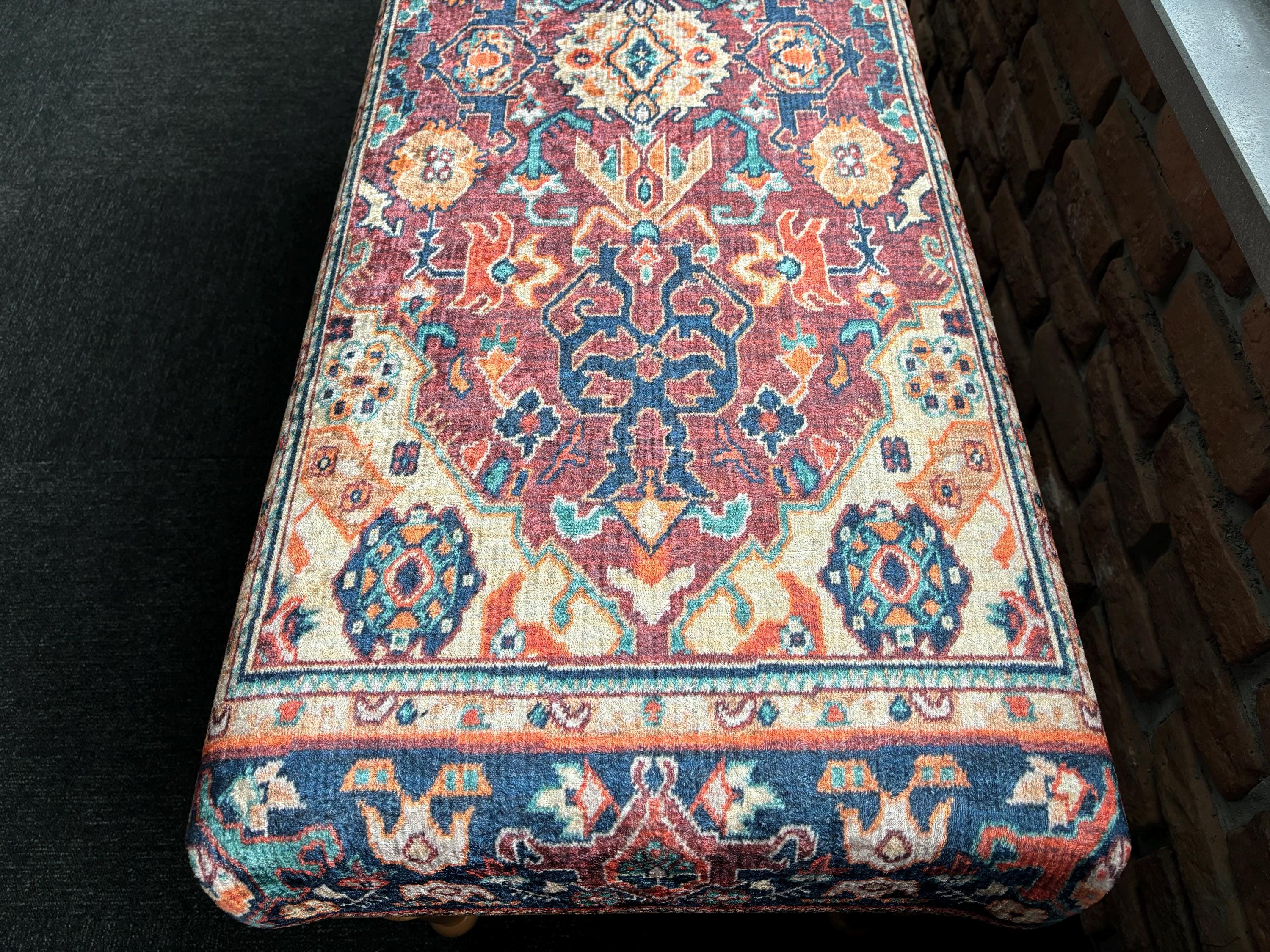 Ottoman Stool, Aztec Upholstered Bench, Turkish Rug Bench, Upholstered ...