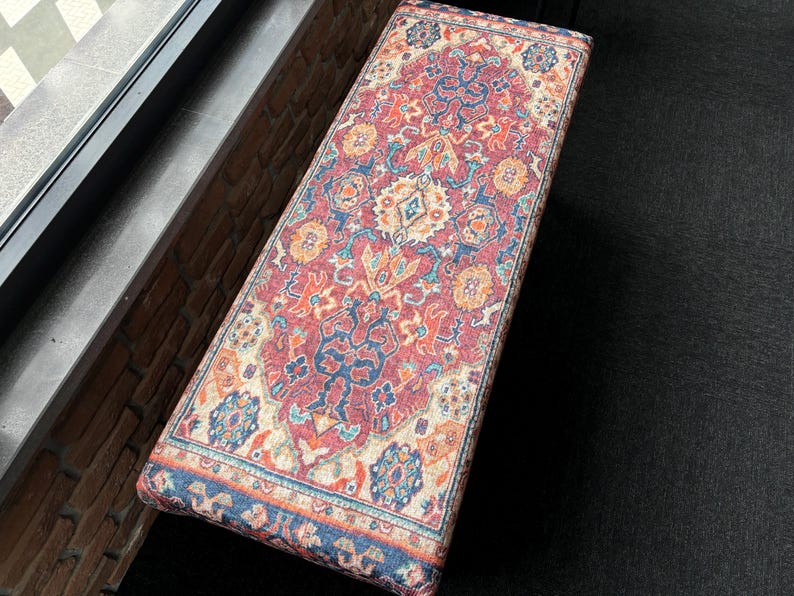 Ottoman Stool, Aztec Upholstered Bench, Turkish Rug Bench, Upholstered ...