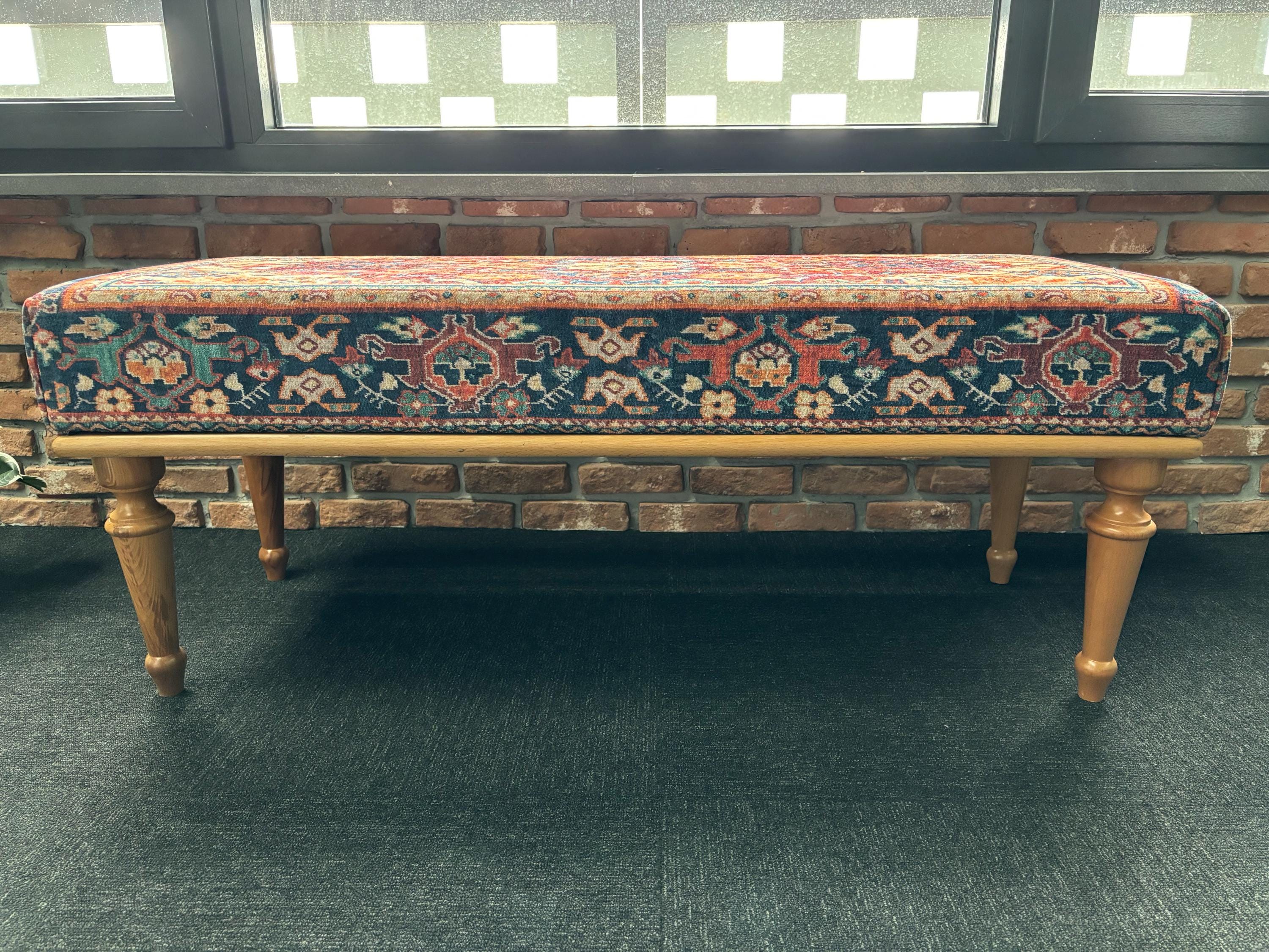 Ottoman Stool, Aztec Upholstered Bench, Turkish Rug Bench, Upholstered ...
