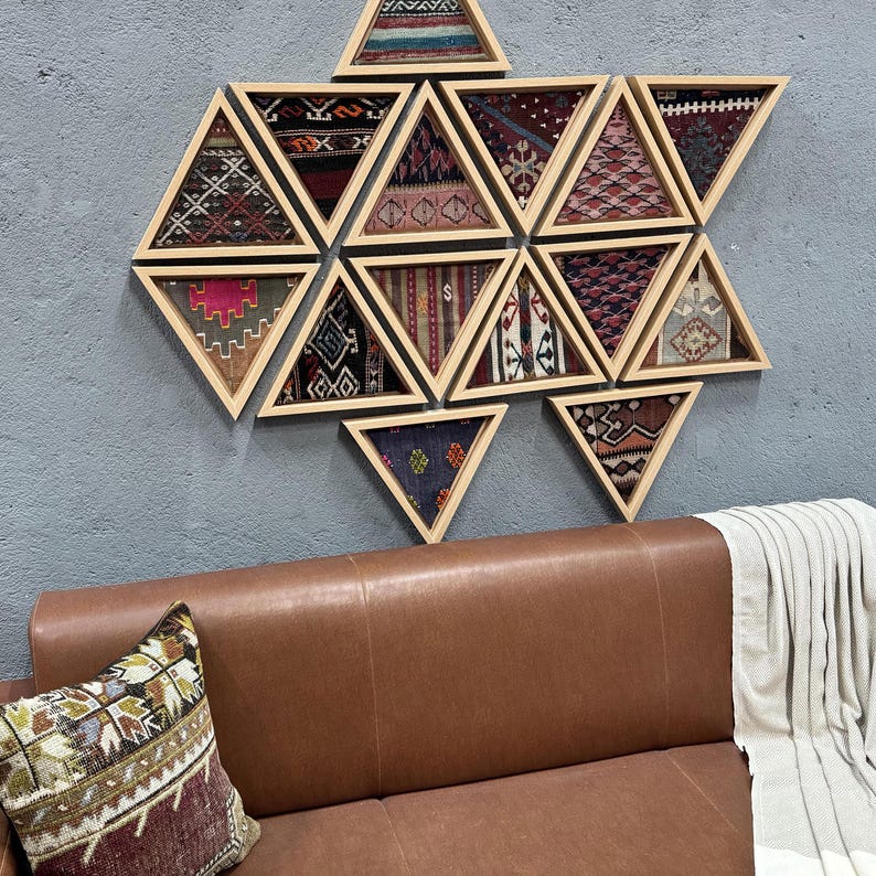 Turkish Kilim Design Rug Wall Art, Triangle Wall Decor, Handmade Wall ...