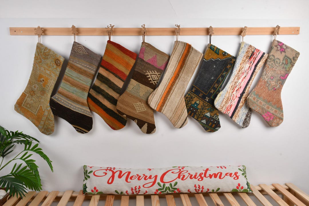 Christmas Stocking, Handmade Stocking, Turkish Rug Stocking, Handwoven ...