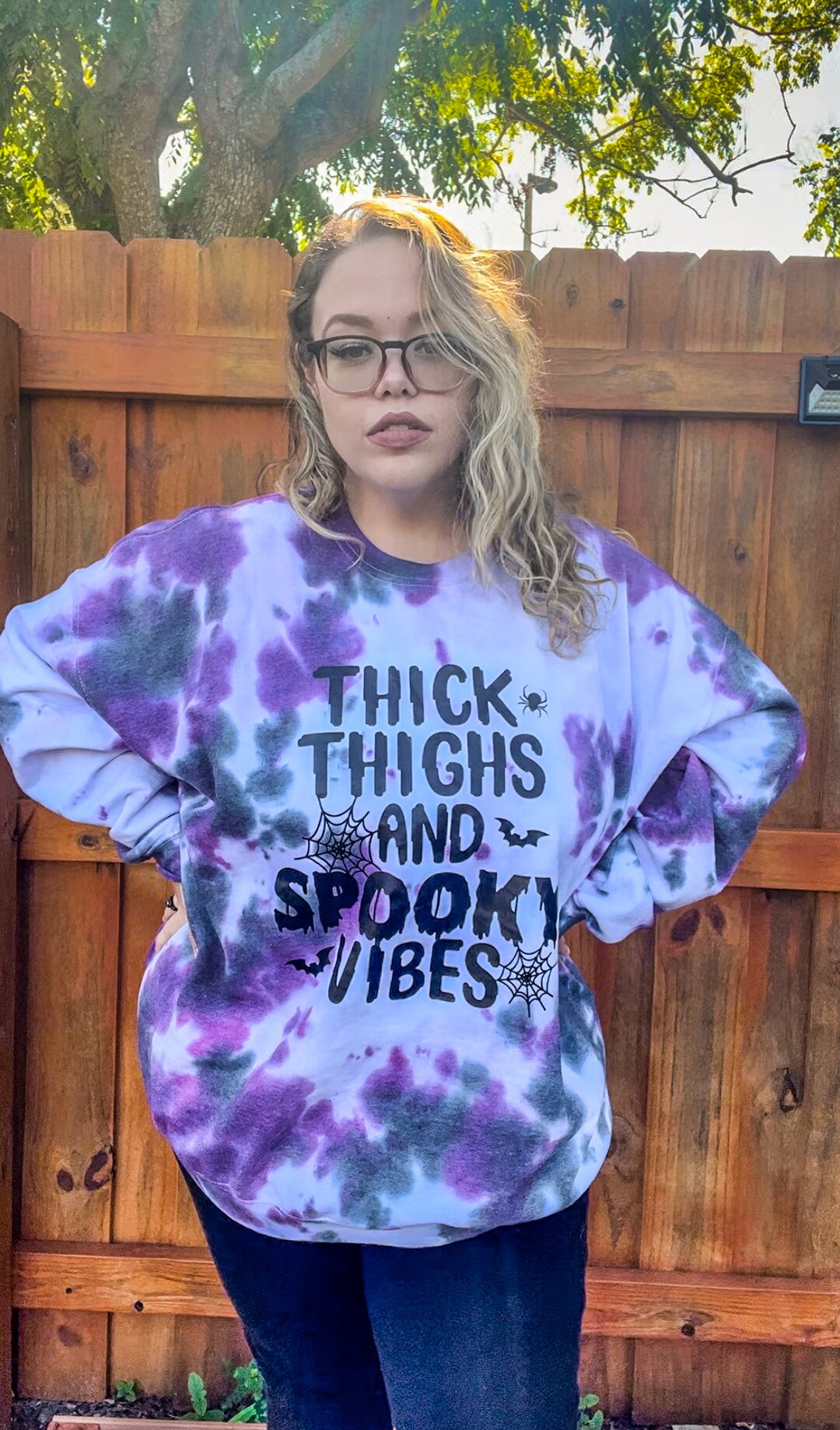 Thick Thighs Spooky Vibes Tie Dye Size Inclusive Crewneck - Etsy
