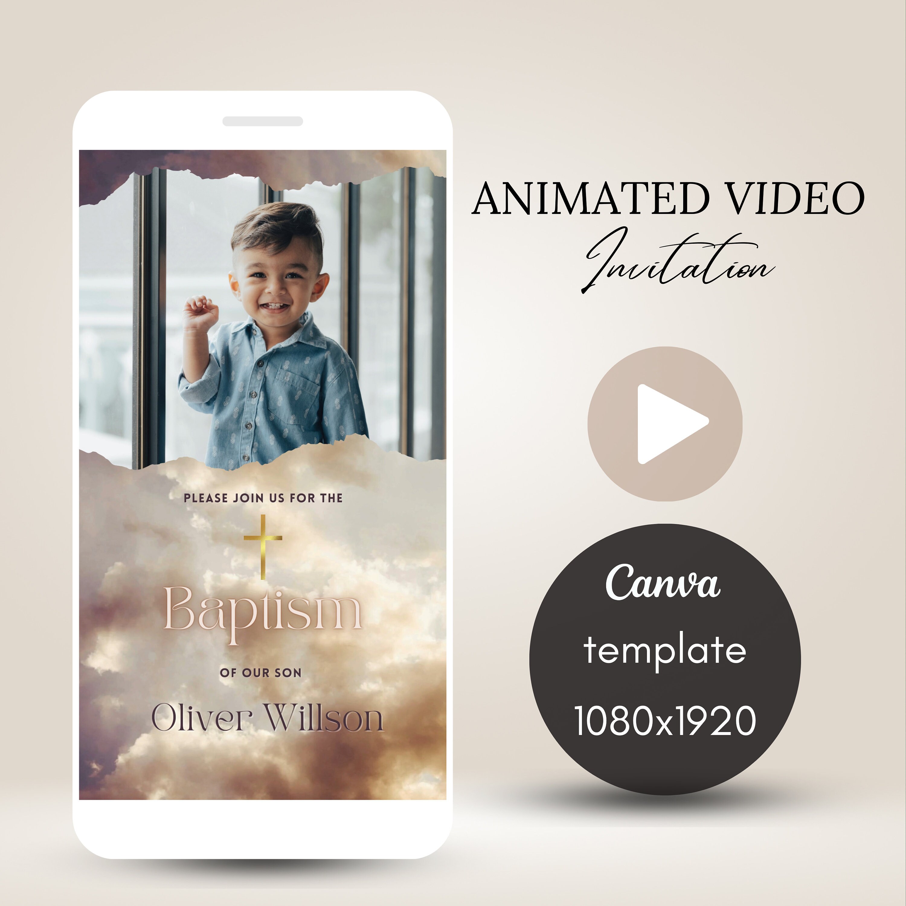 Baptism Invitation, Beige Sky LDS Boy Girl Baptism Animated Video ...