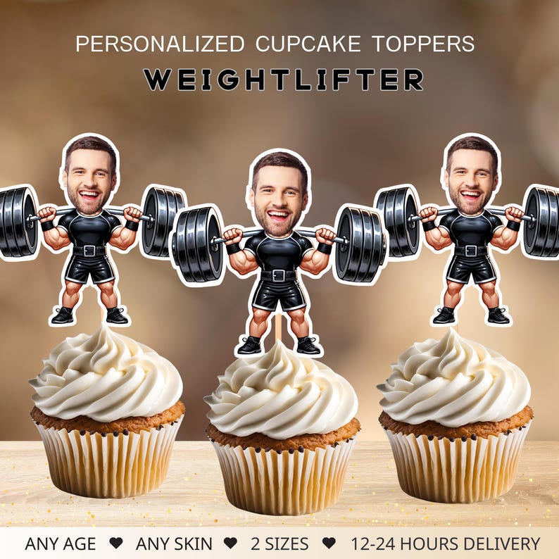 Adornos para cupcakes con cara de levantador de pesas, decoración de ...