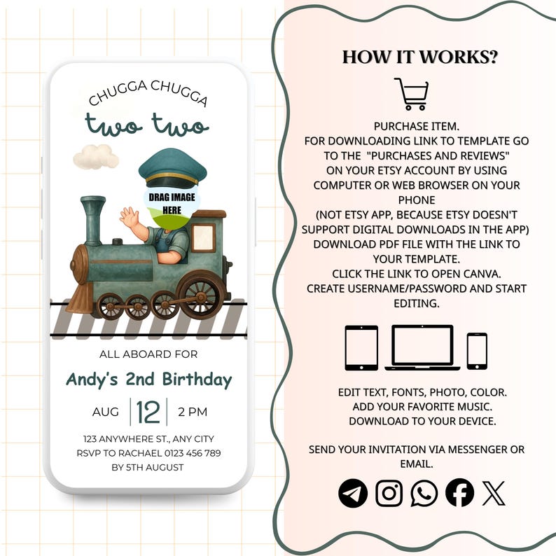 Chugga Two Train Birthday Invitation, Editable Video Ttemplate - Etsy