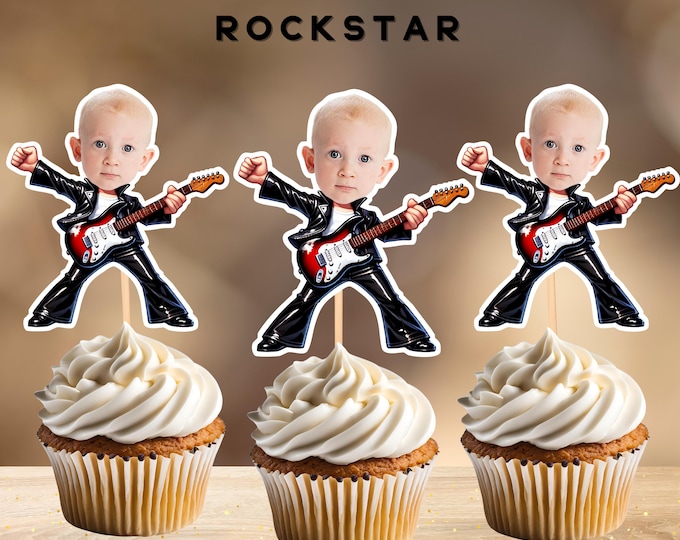 Rockstar Drummer Photo Cupcake Toppers | Rock'n Roll Cupcake Toppers ...