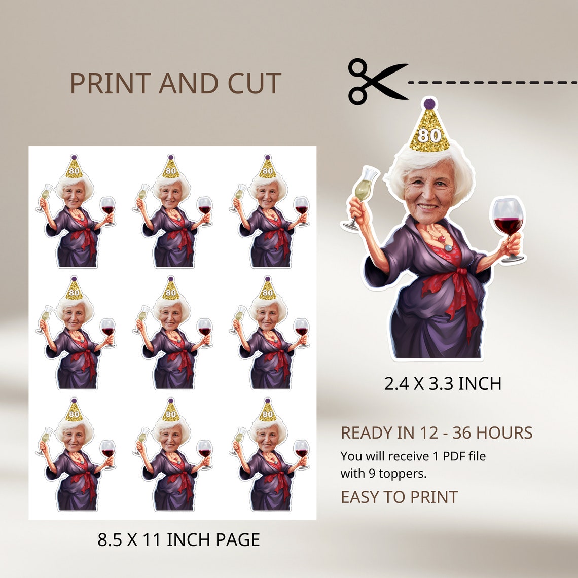 Personalized Birthday Cupcake Toppers: Adult Woman, Grandma (digital ...