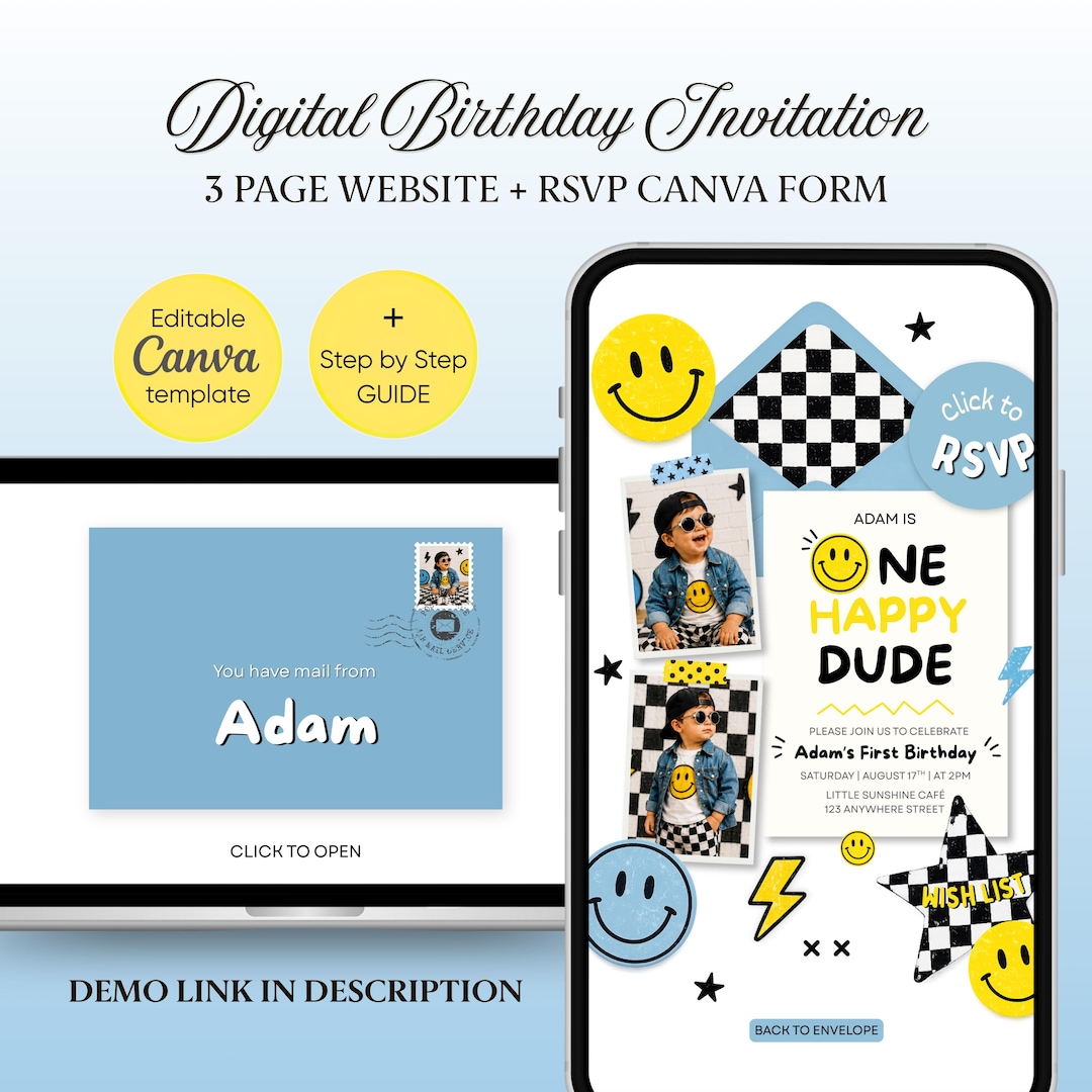 Convite de aniversário para site "One Happy Dude" | Convite de ...