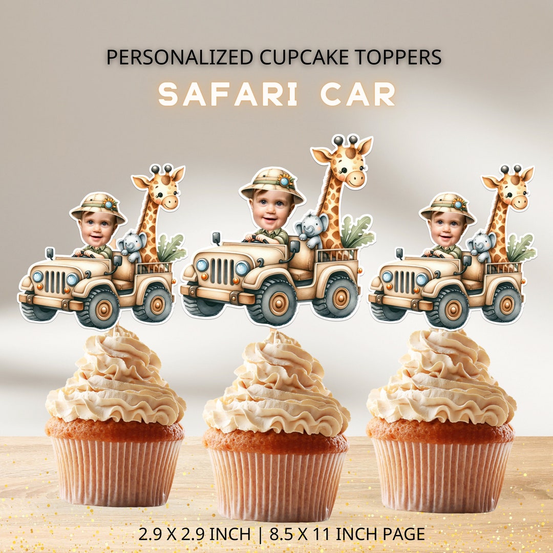 Safari Car Custom Face Cupcake Toppers: Jungle Animals Birthday ...