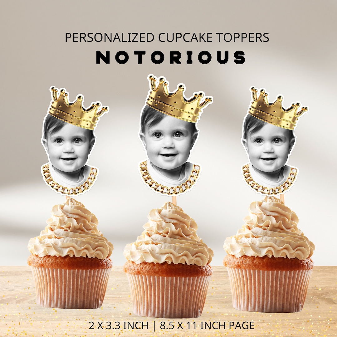 Notorious Personalized Face Cupcake Toppers, One First Birthday Decor ...