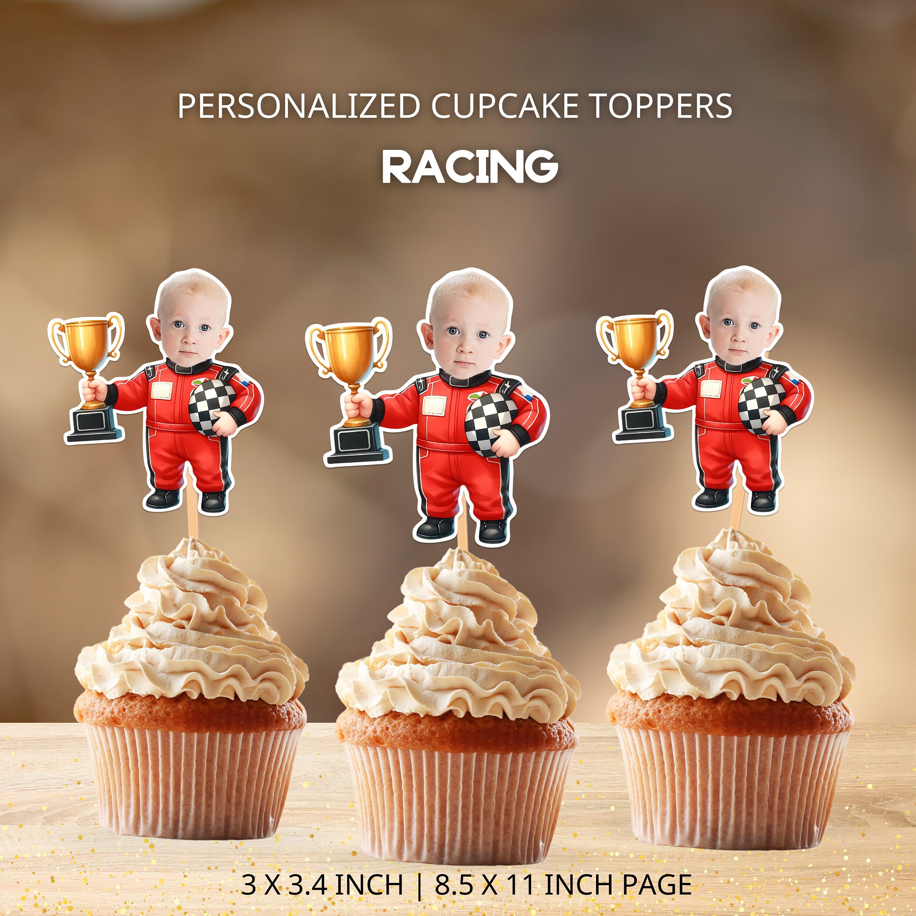 Racing Сhampion Photo Cupcake Toppers Personalized, Boy Face Toppers ...