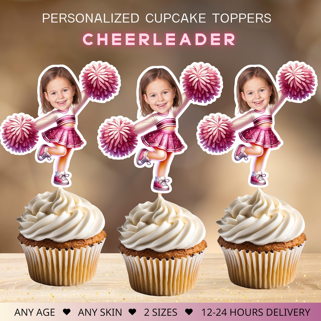 Cheerleader Personalized Face Cupcake Toppers, Cheerleading Birthday ...
