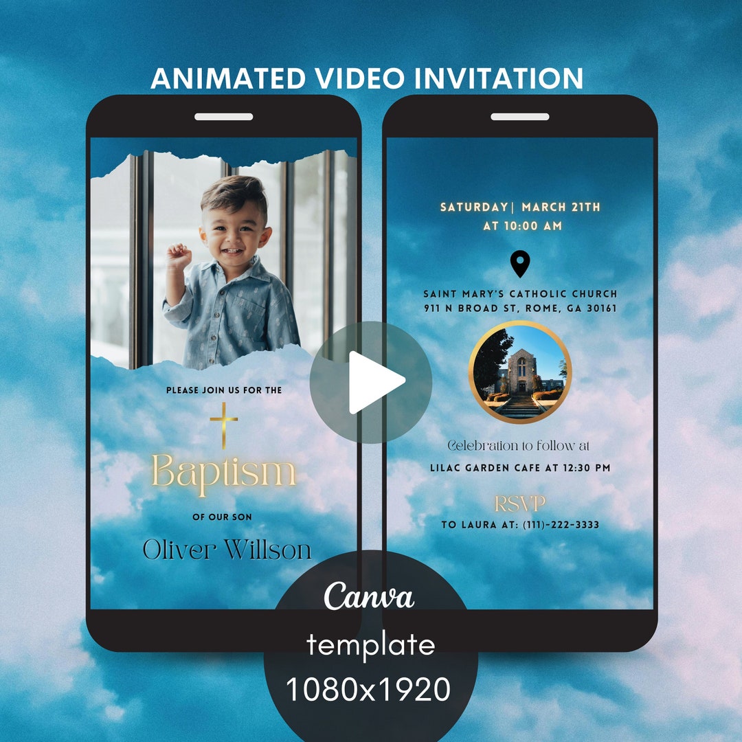 Digital Baptism Invitation, Blue Sky LDS Boy Girl Baptism Animated ...