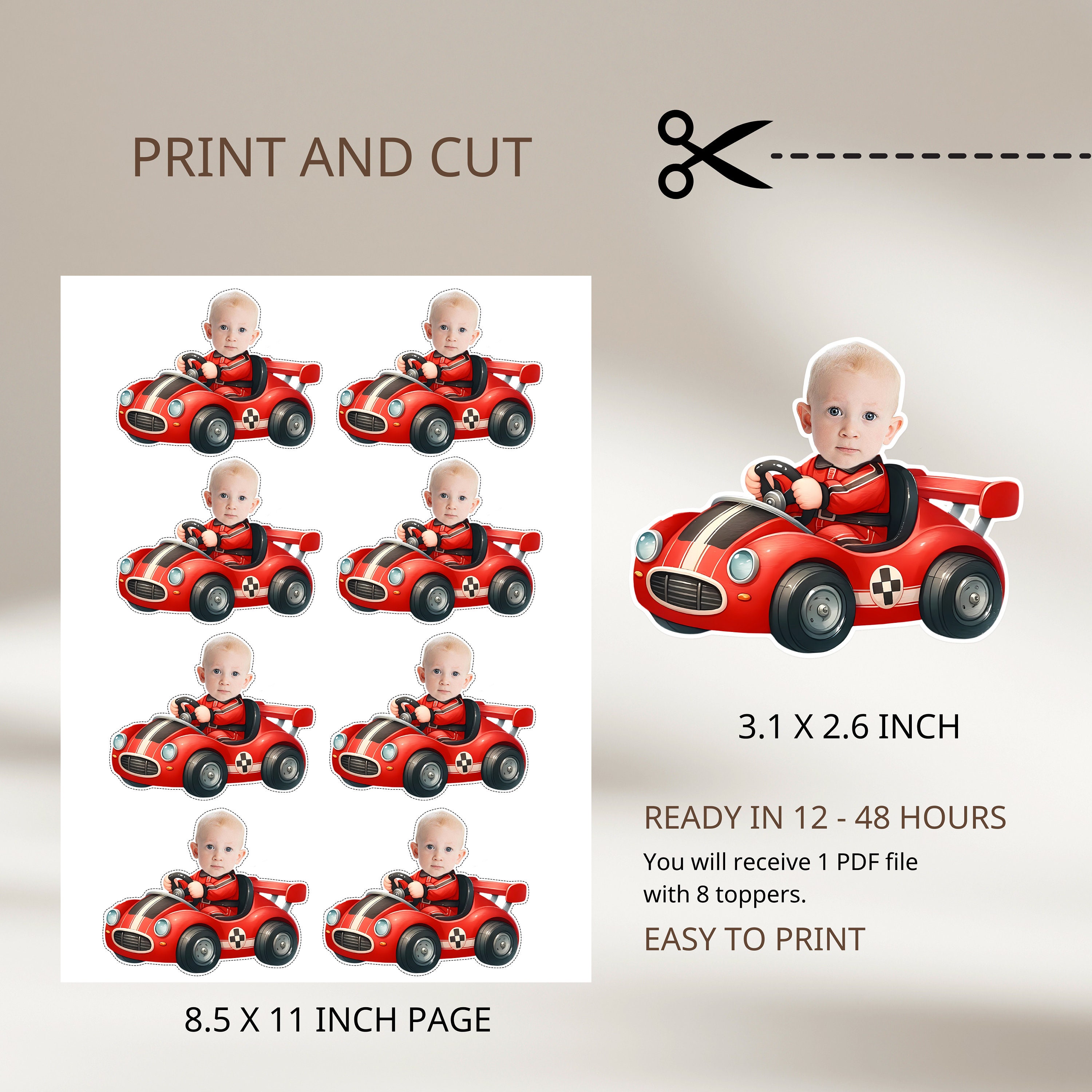Personalized Race Car Photo Cupcake Toppers: Racing Birthday (digital ...