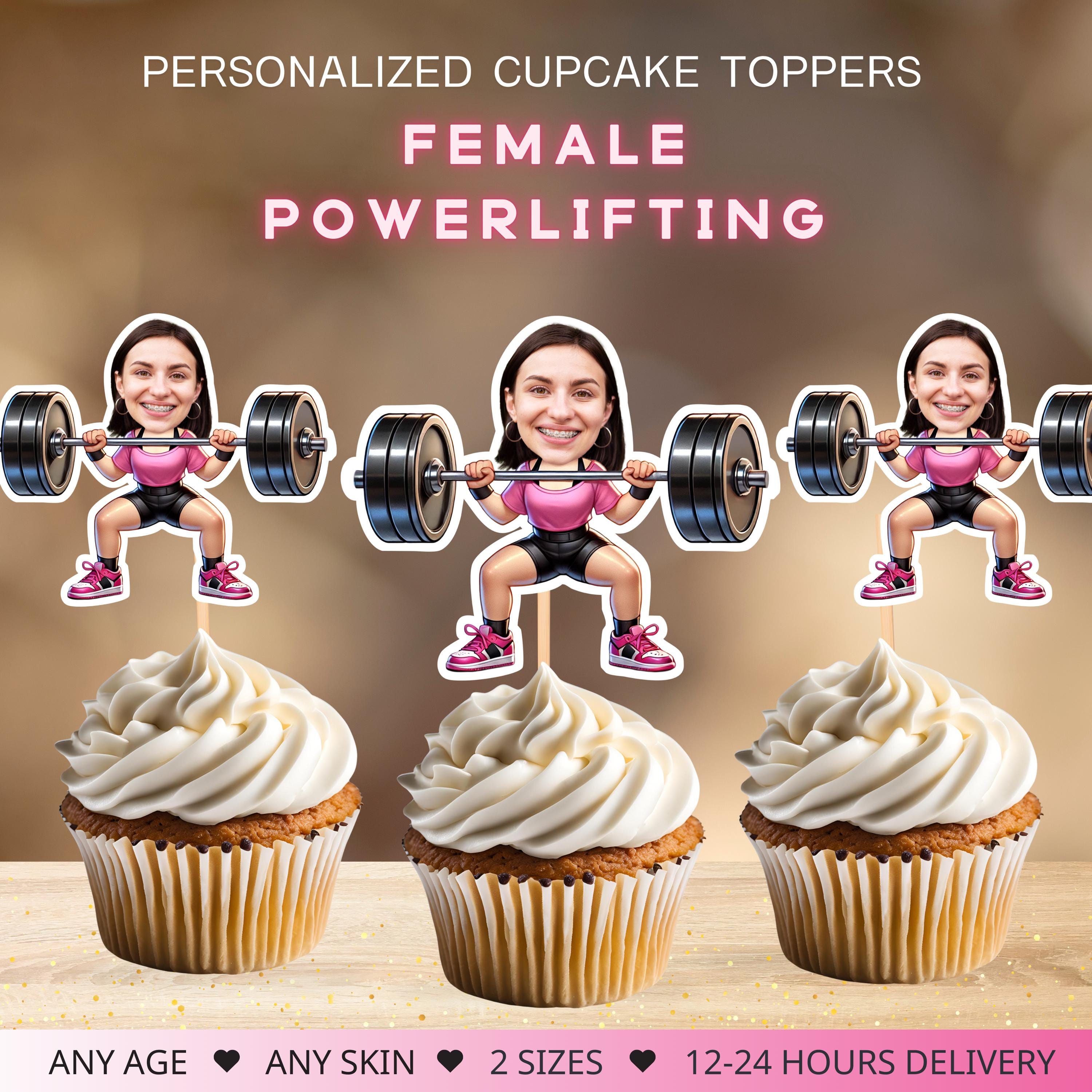Female Powerlifting Personalized Face Cupcake Toppers, Gym Birthday ...