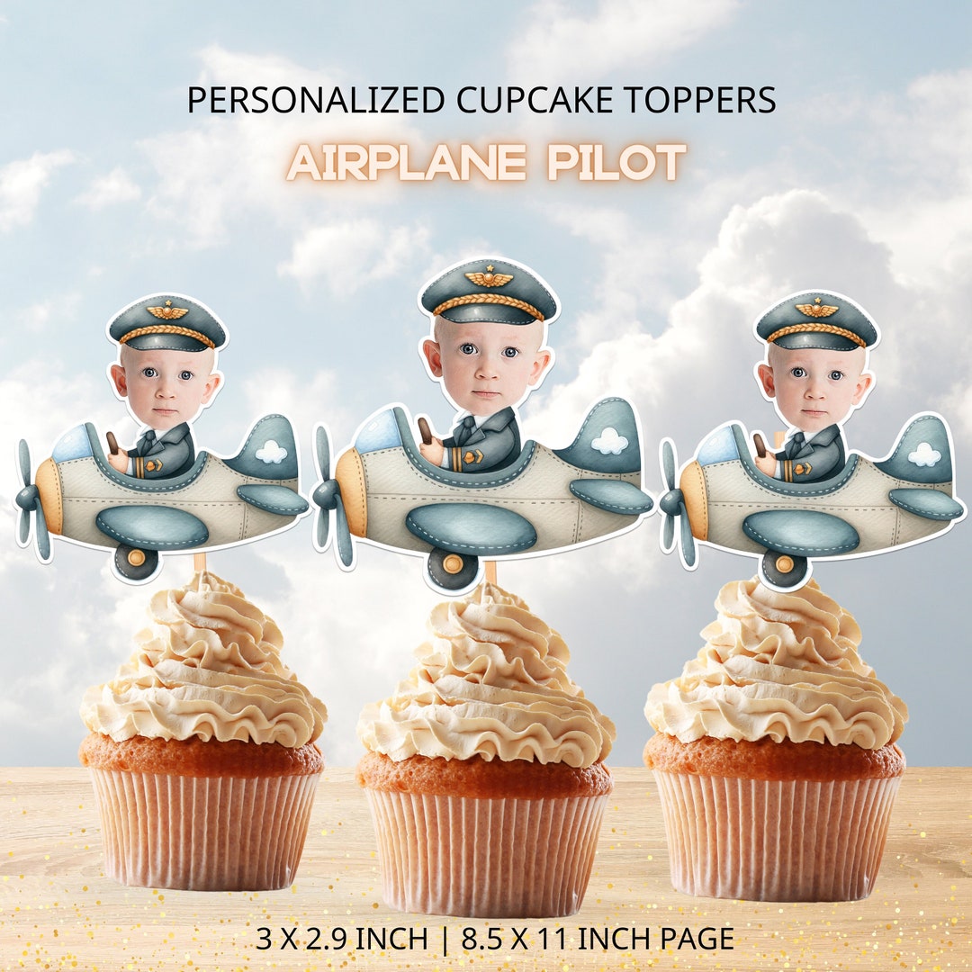 Airplane Pilot Custom Face Cupcake Toppers: Birthday Decor (digital ...