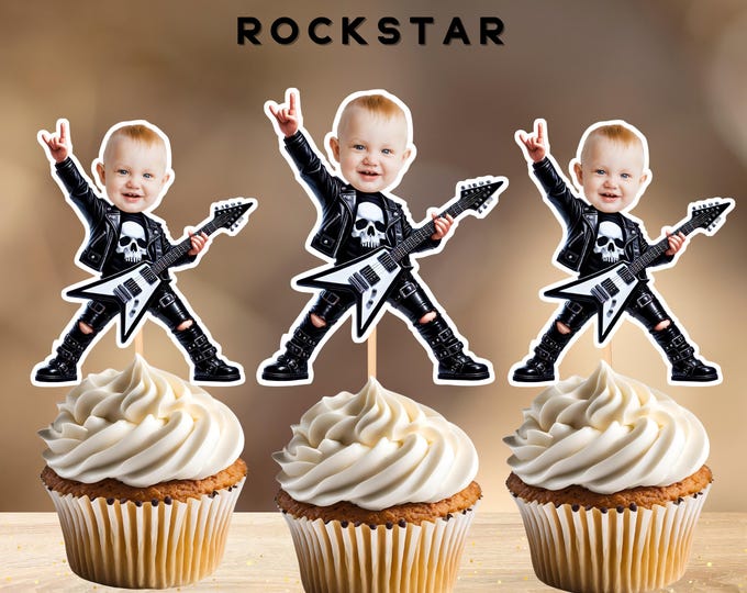 Rockstar Drummer Photo Cupcake Toppers | Rock'n Roll Cupcake Toppers ...