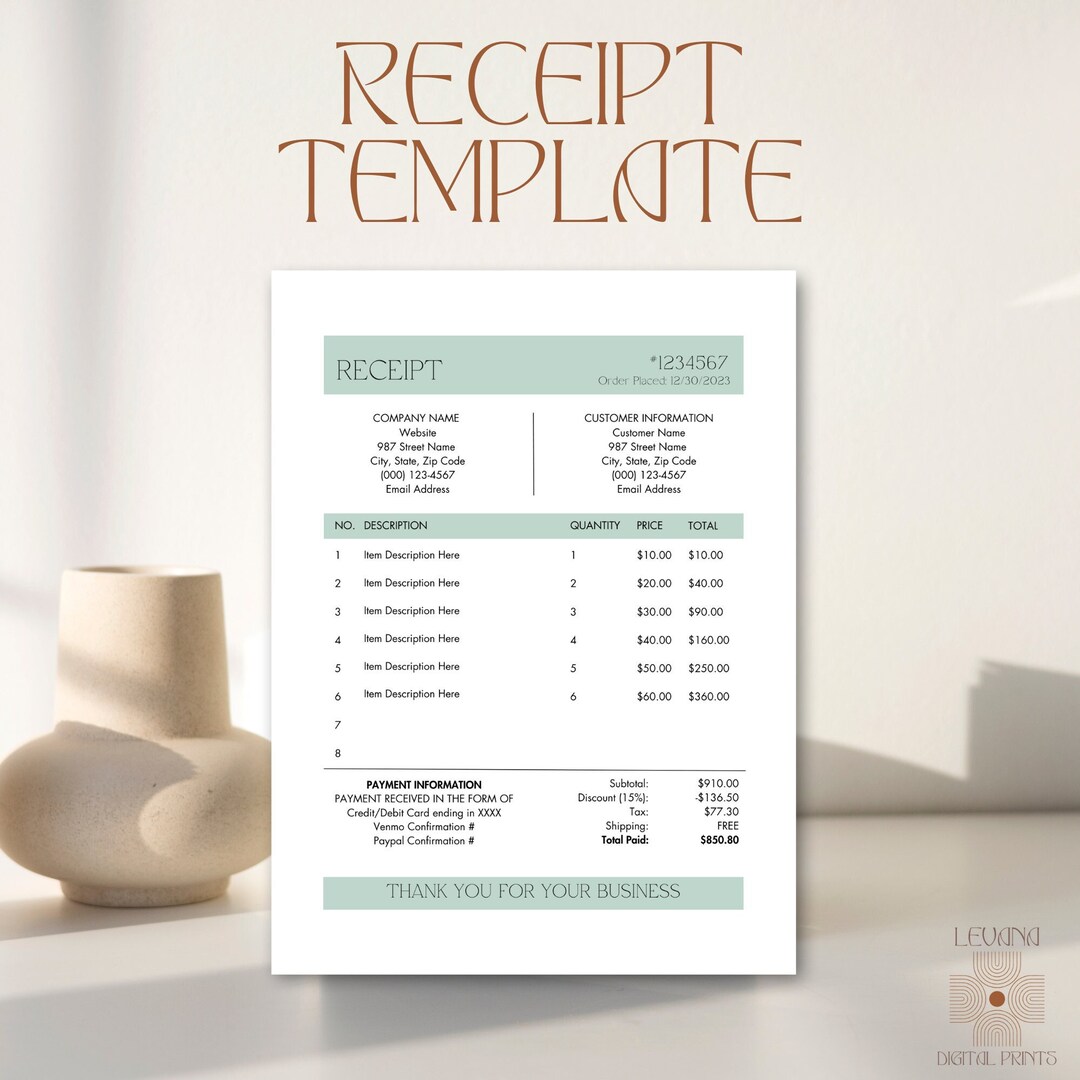 Small Business Receipt Template | Sales Receipt Template | Business ...