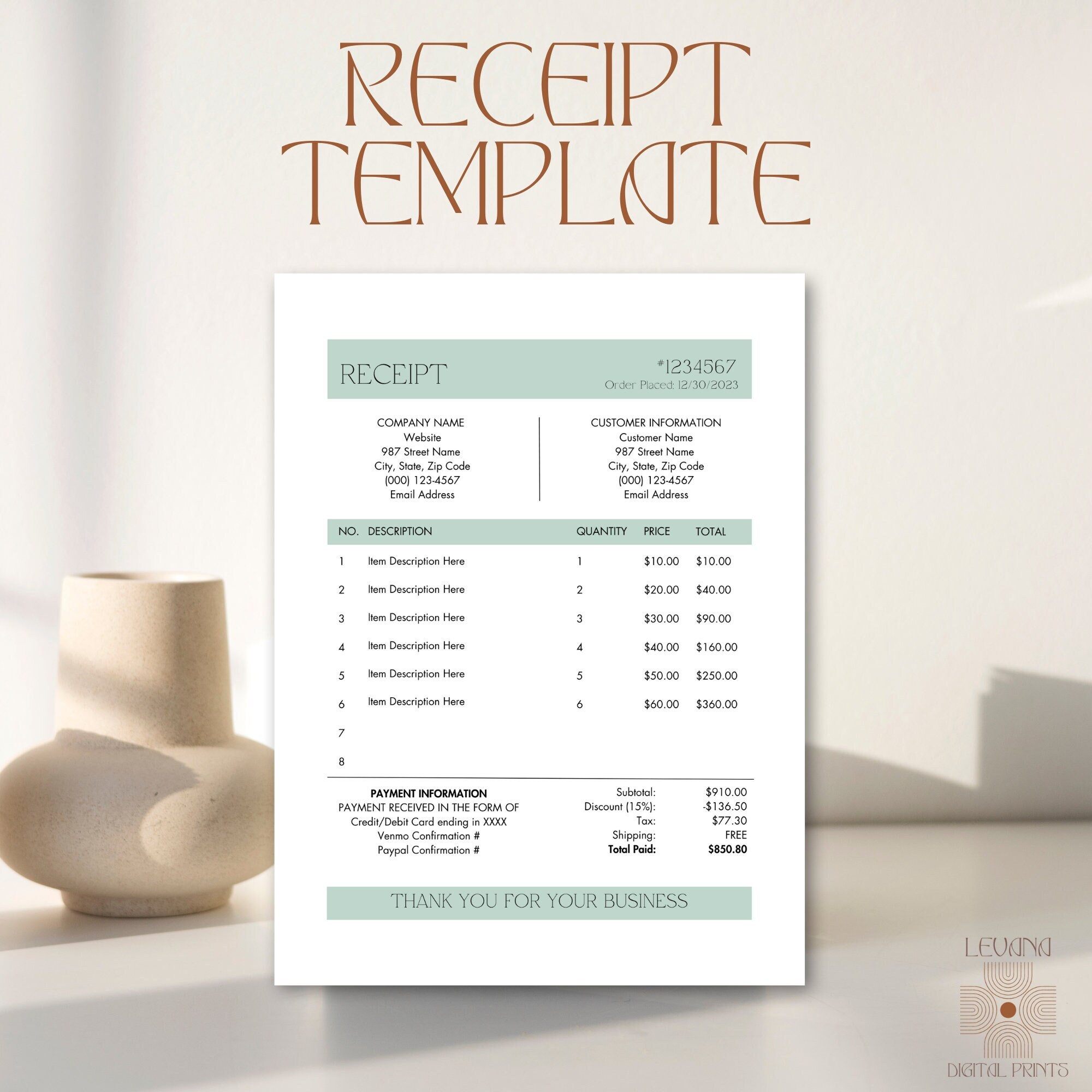 Small Business Receipt Template | Sales Receipt Template | Business ...