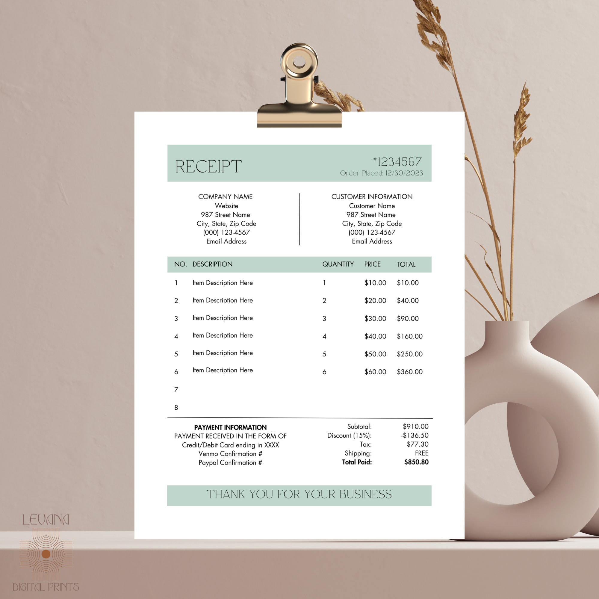Small Business Receipt Template | Sales Receipt Template | Business ...