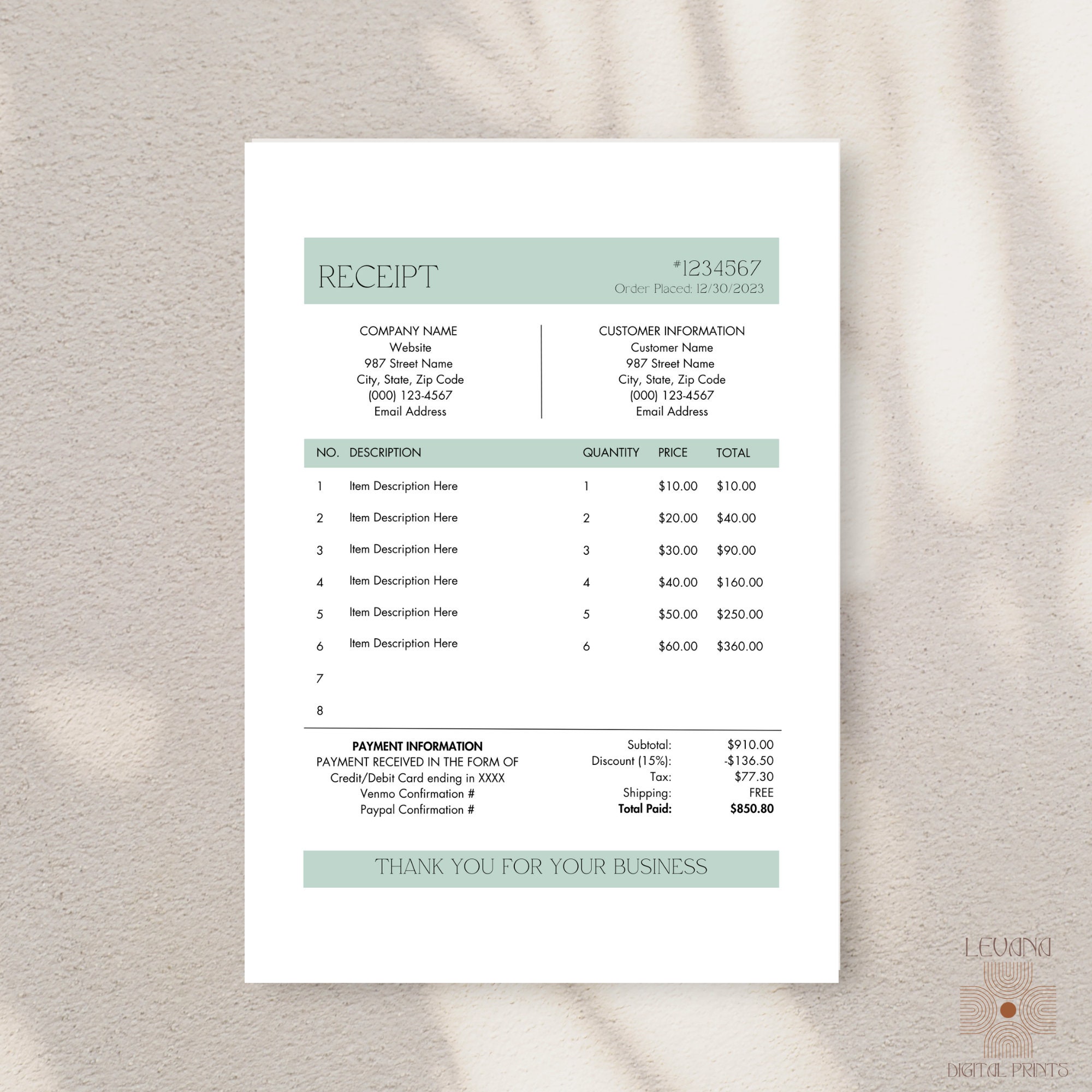 Small Business Receipt Template | Sales Receipt Template | Business ...