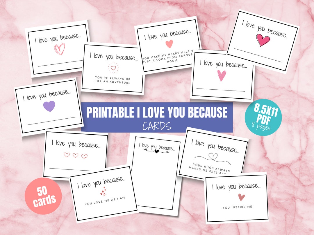 Reasons Why I Love You Cards, Printable Love Notes, Valentine's Day ...
