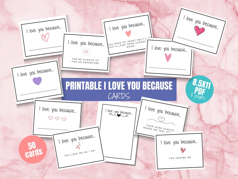 Reasons Why I Love You Cards, Printable Love Notes, Valentine's Day ...