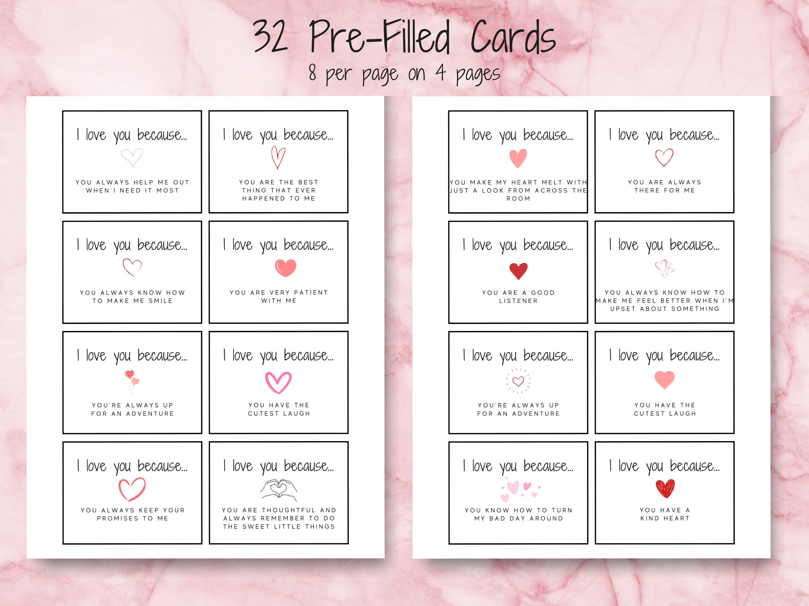 Reasons Why I Love You Cards, Printable Love Notes, Valentine's Day ...