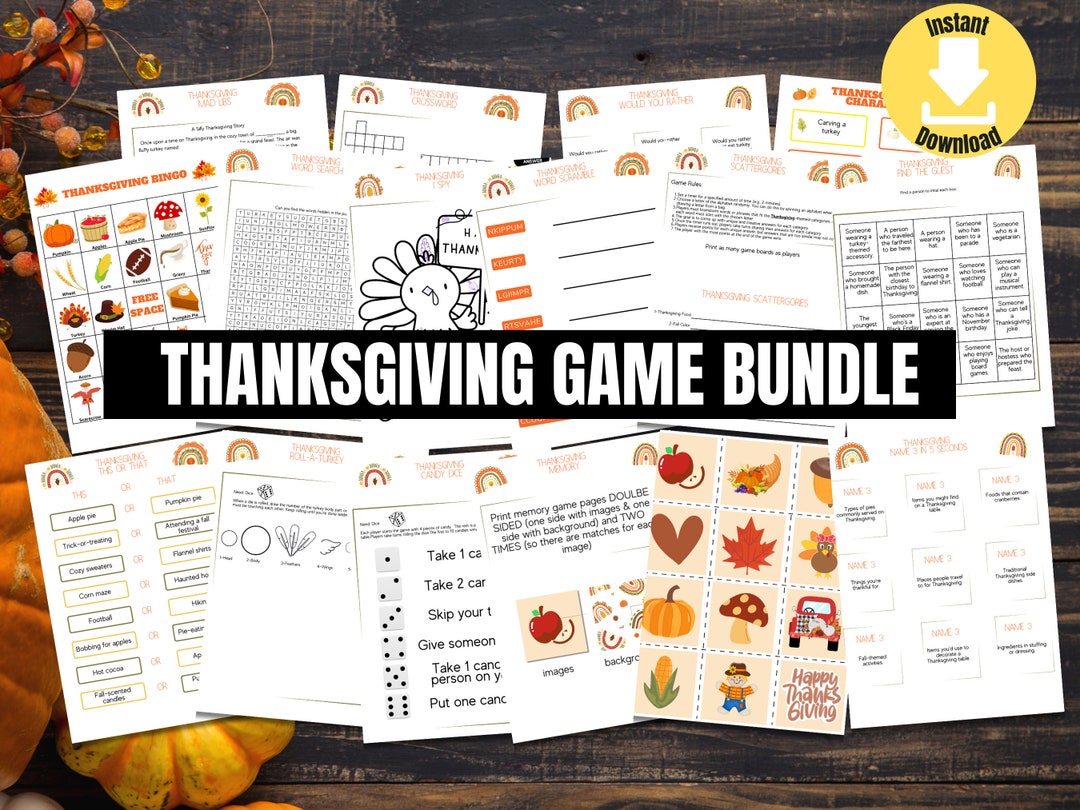 Thanksgiving Game Bundle, Printable Thanksgiving Games for Kids and ...