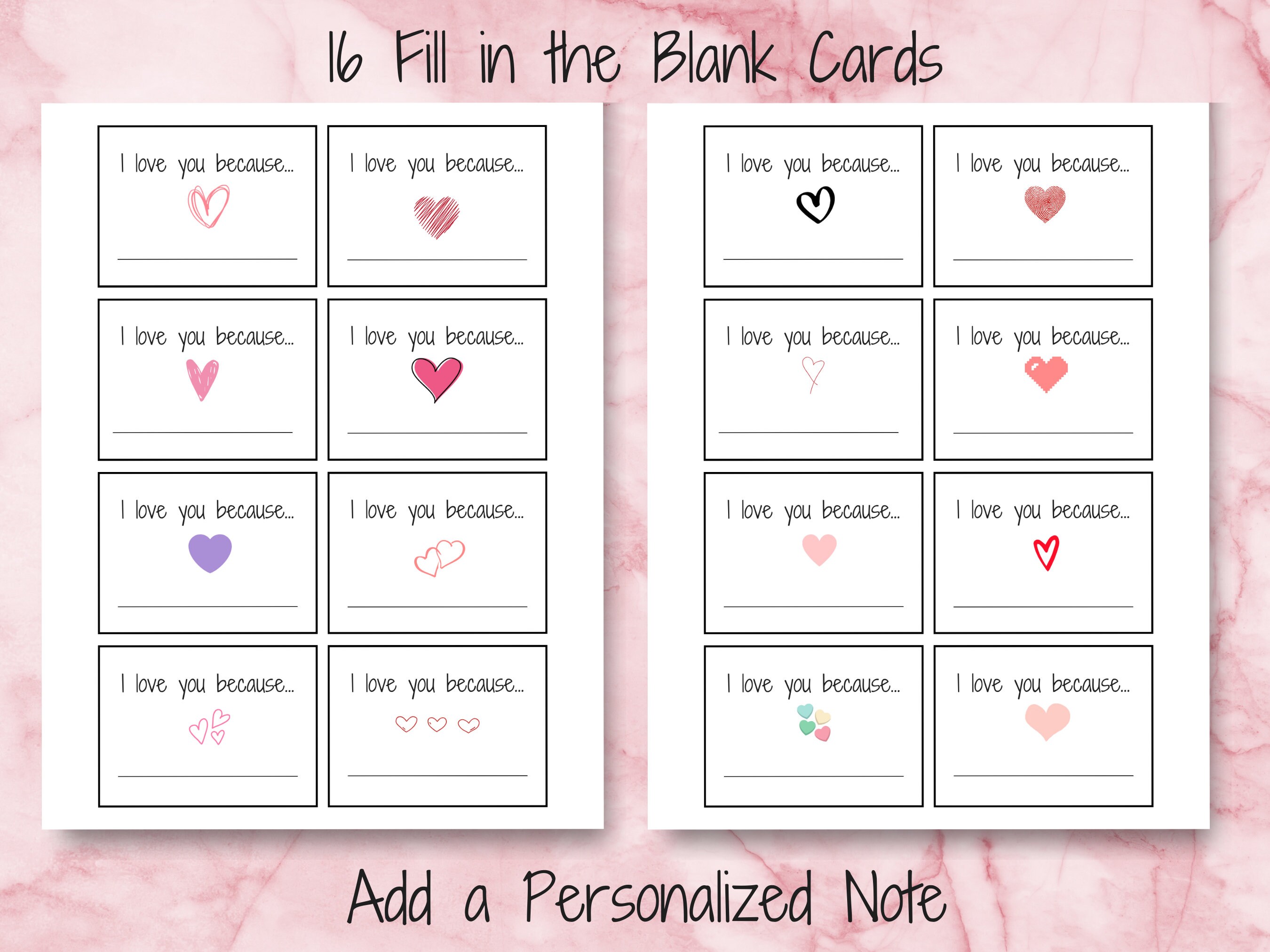 Reasons Why I Love You Cards, Printable Love Notes, Valentine's Day ...