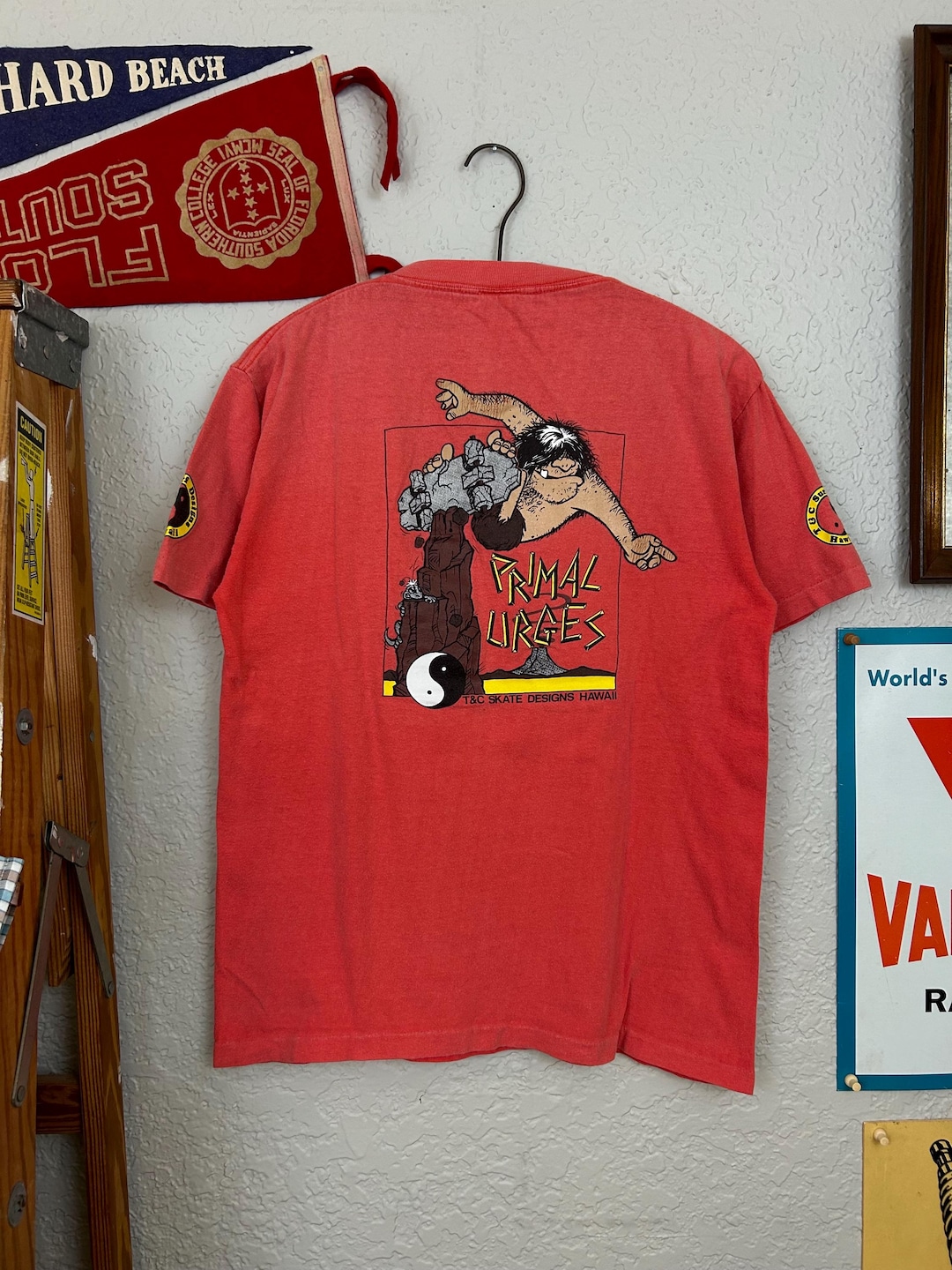 Vintage 90s T&C Surf Designs Hawaii T Shirt M Faded Coral Pink Red ...