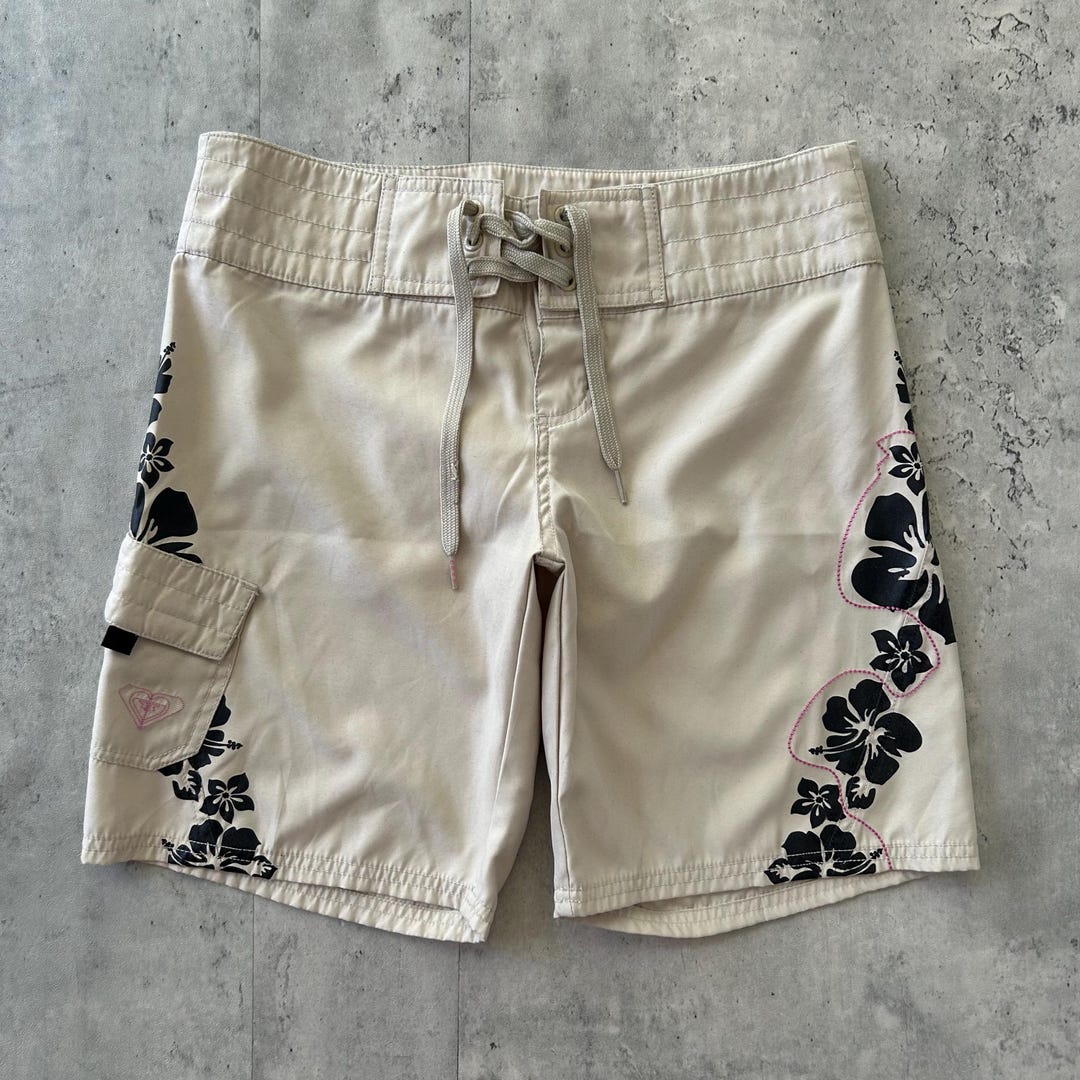 Vintage Y2K Roxy Womens Boardshorts (size 1) Tan Embroidered Flowers - Etsy