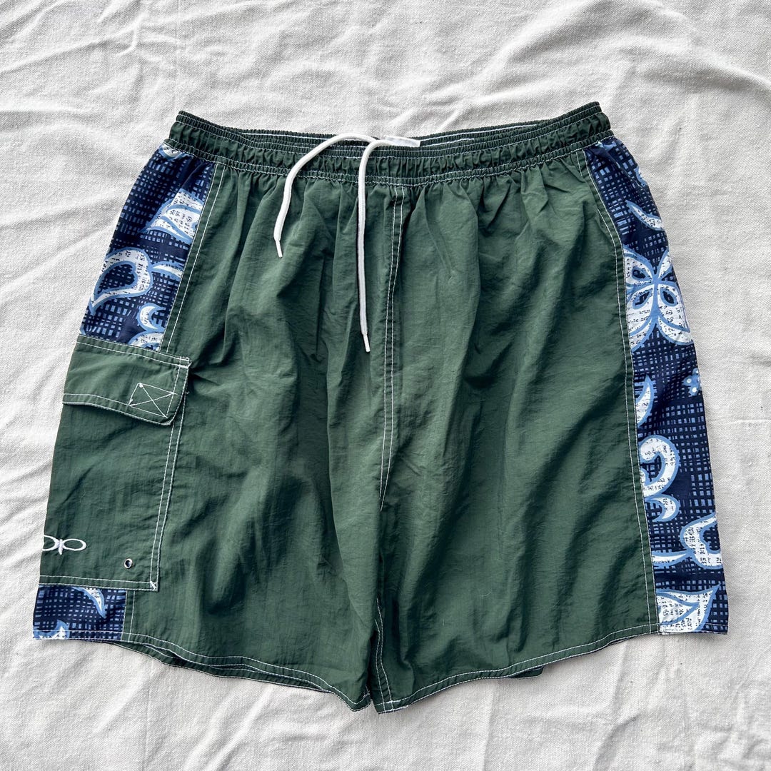 Vintage Y2K Ocean Pacific Swim Trunks (XL) Olive Green Blue Floral ...