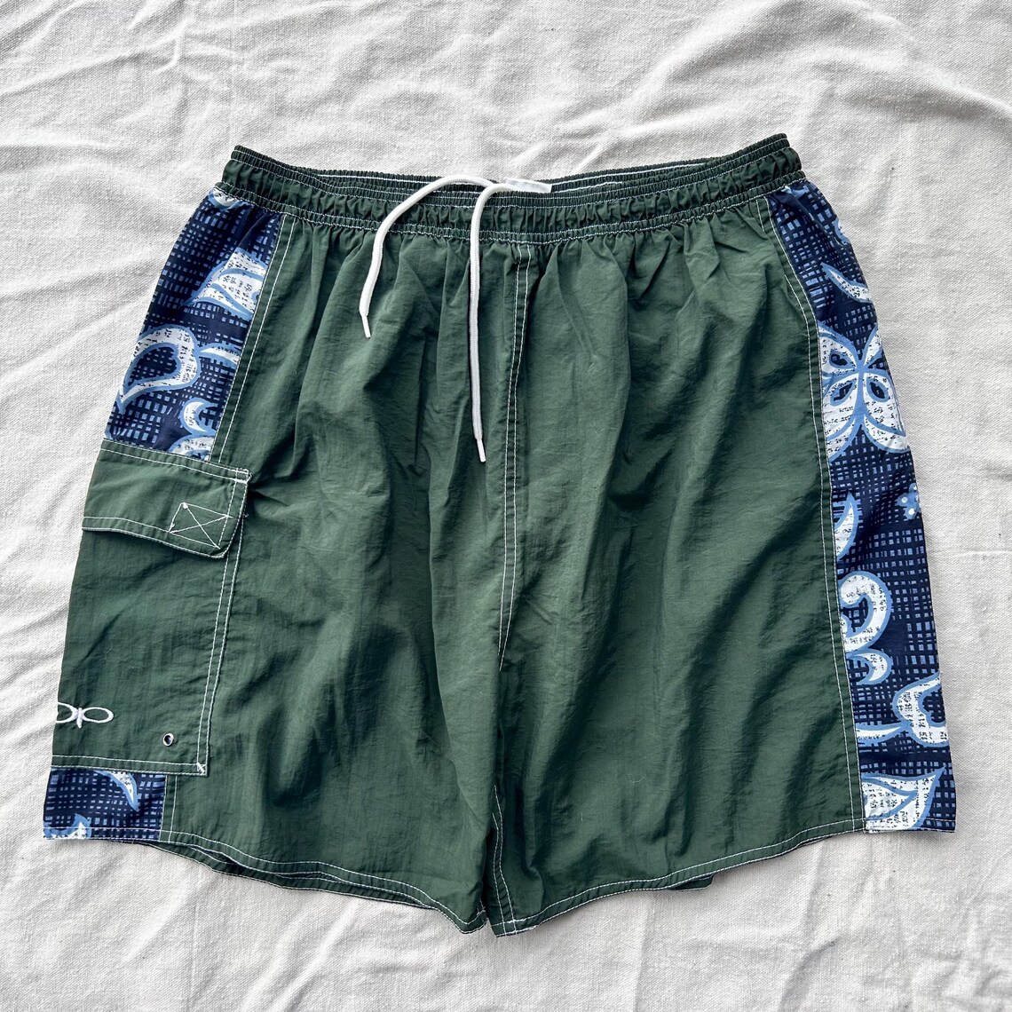 Vintage Y2K Ocean Pacific Swim Trunks (XL) Olive Green Blue Floral ...