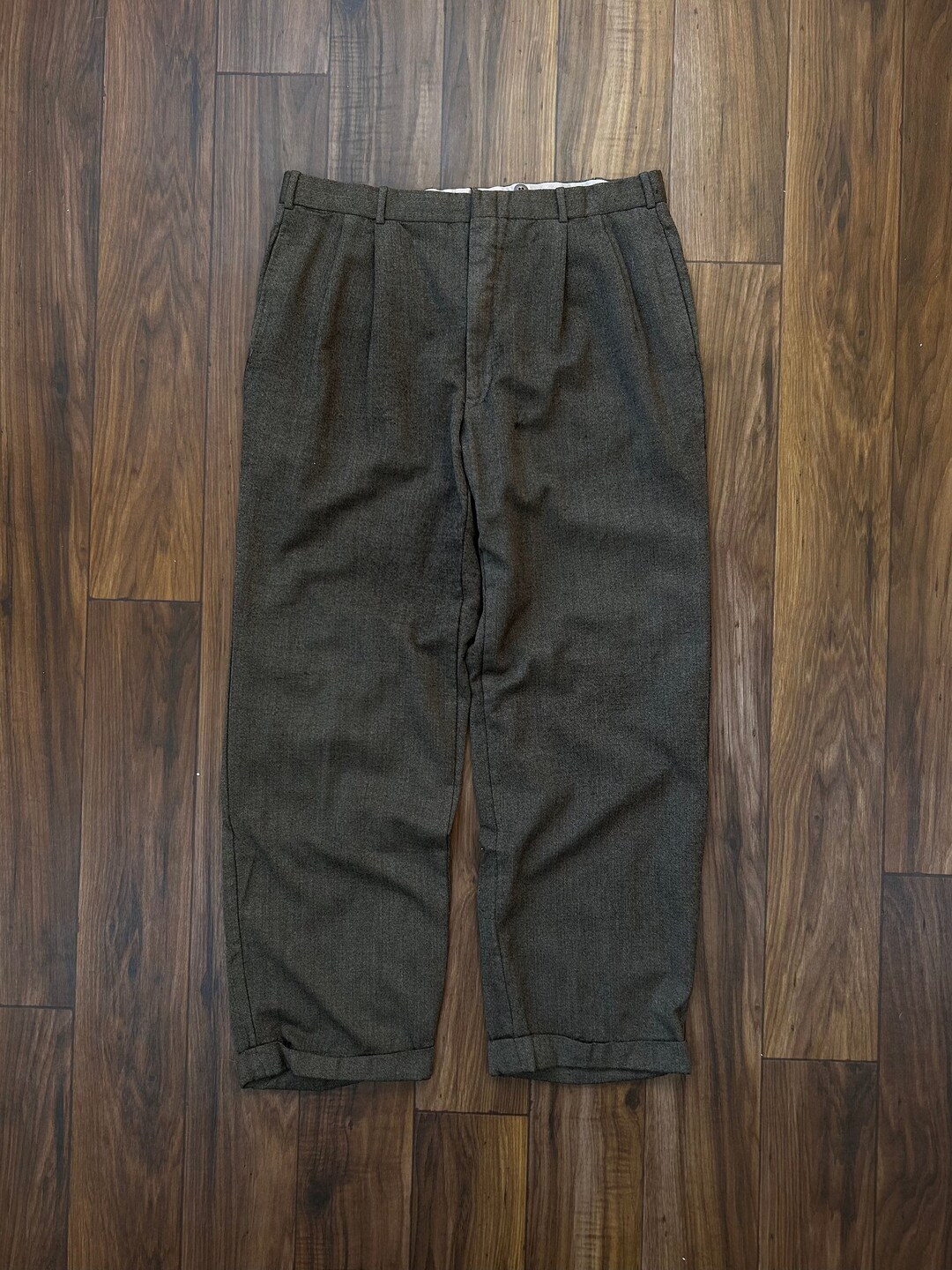 Vintage 70s Brown Tweed Pleated Slacks 34 Talon Zipper - Etsy