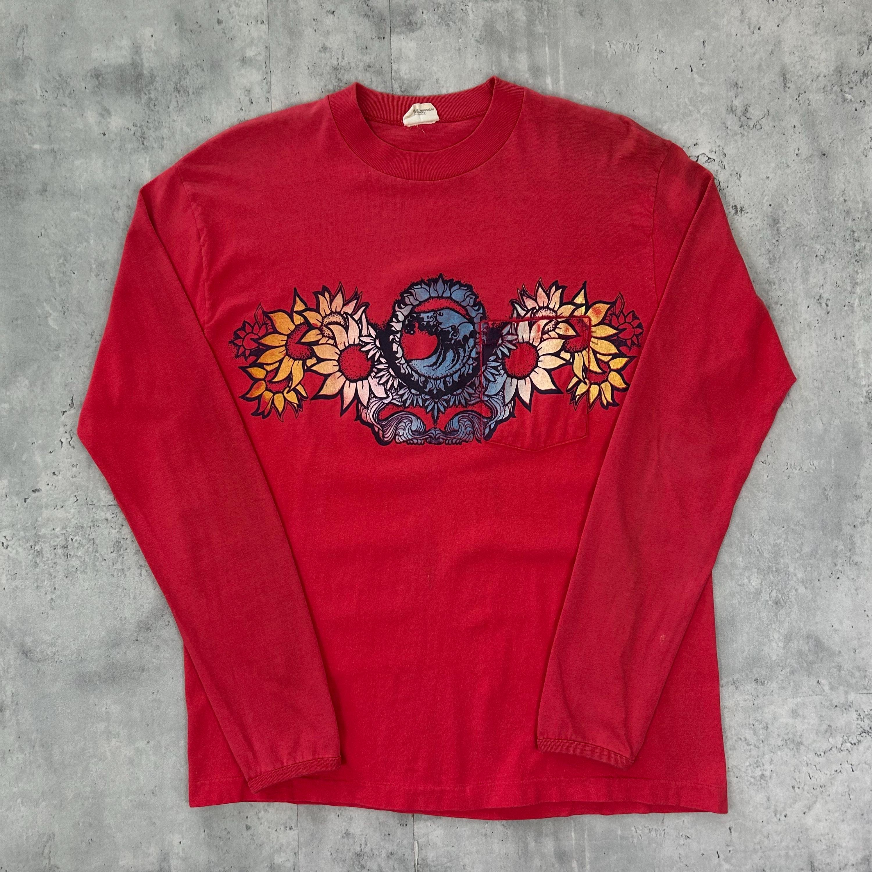 Vintage 70s Floral Surf T Shirt (XL) Red Long Sleeve Wave Vintage 70s Floral Surf T Shirt (XL) Red Long Sleeve Wave