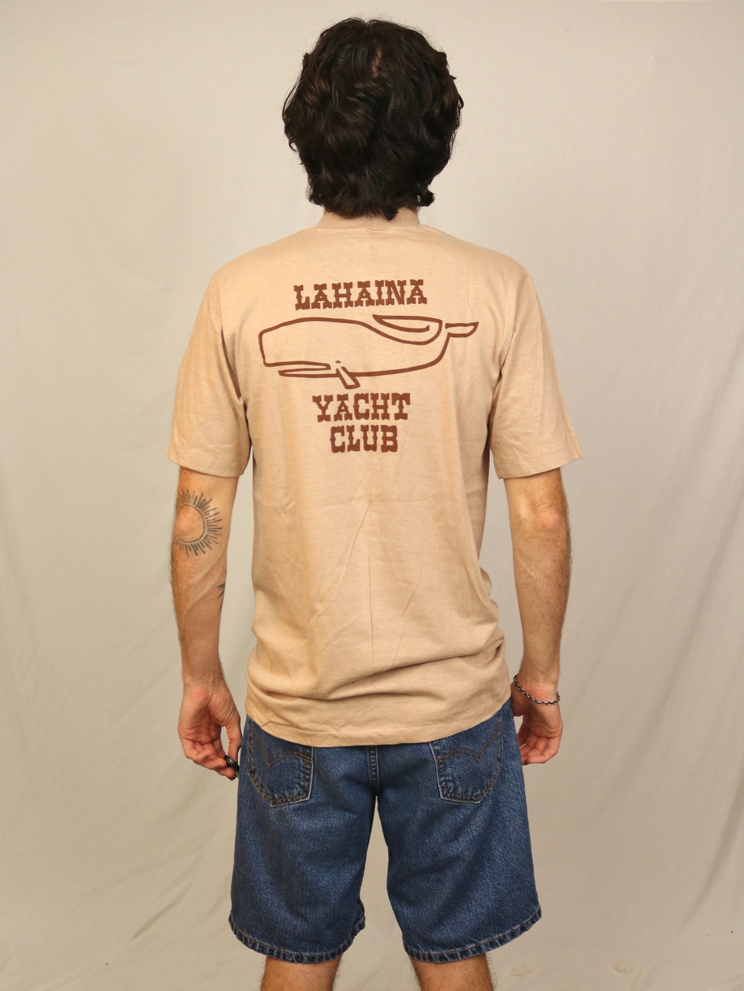Vintage 70s Lahaina Yacht Club T Shirt (M) Tan Brown Whale Graphic ...