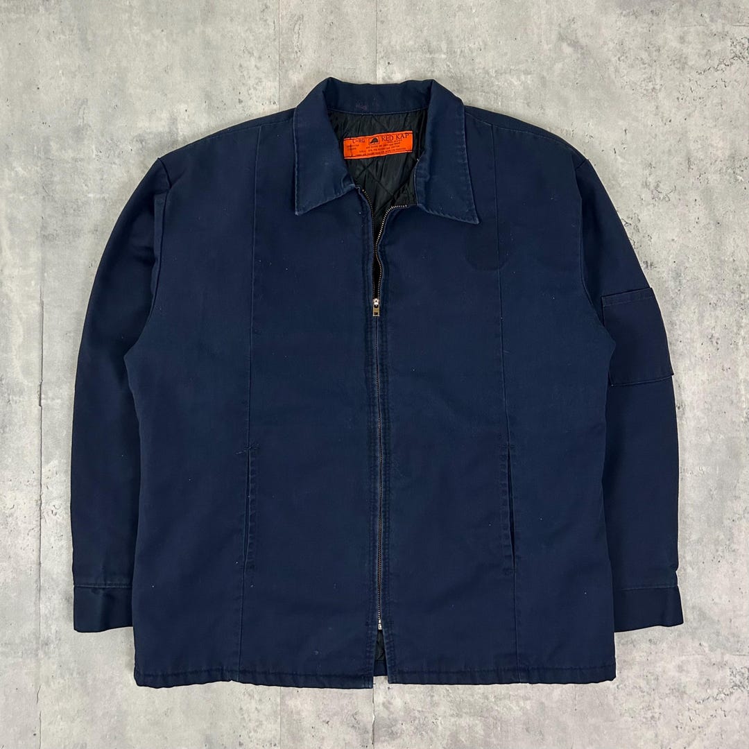 Vintage 80s Red Kap Work Jacket (L) Navy Zip up Quilted Lined Made in ...