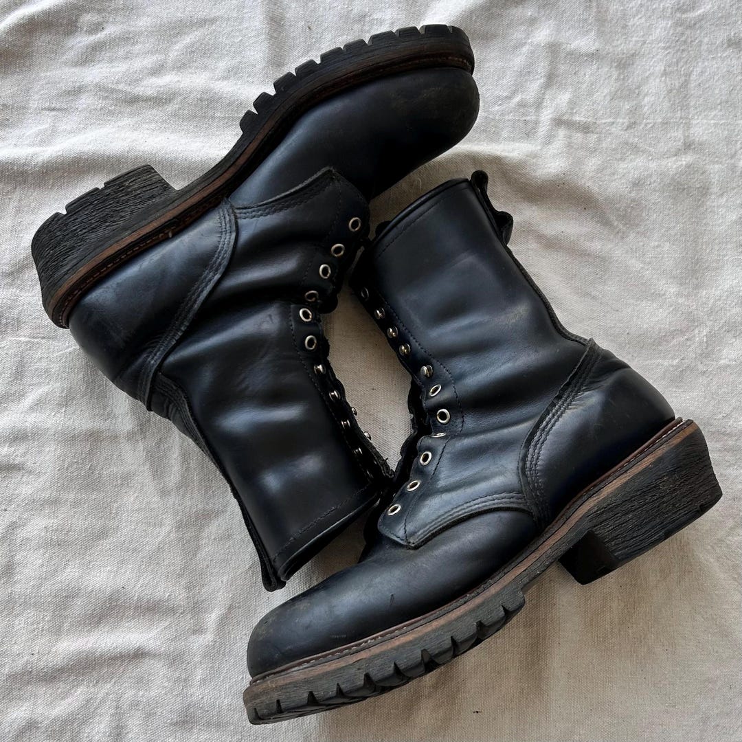Vintage Red Wing Logger Boots (men’s 12) Black Leather Steel Toe Made ...