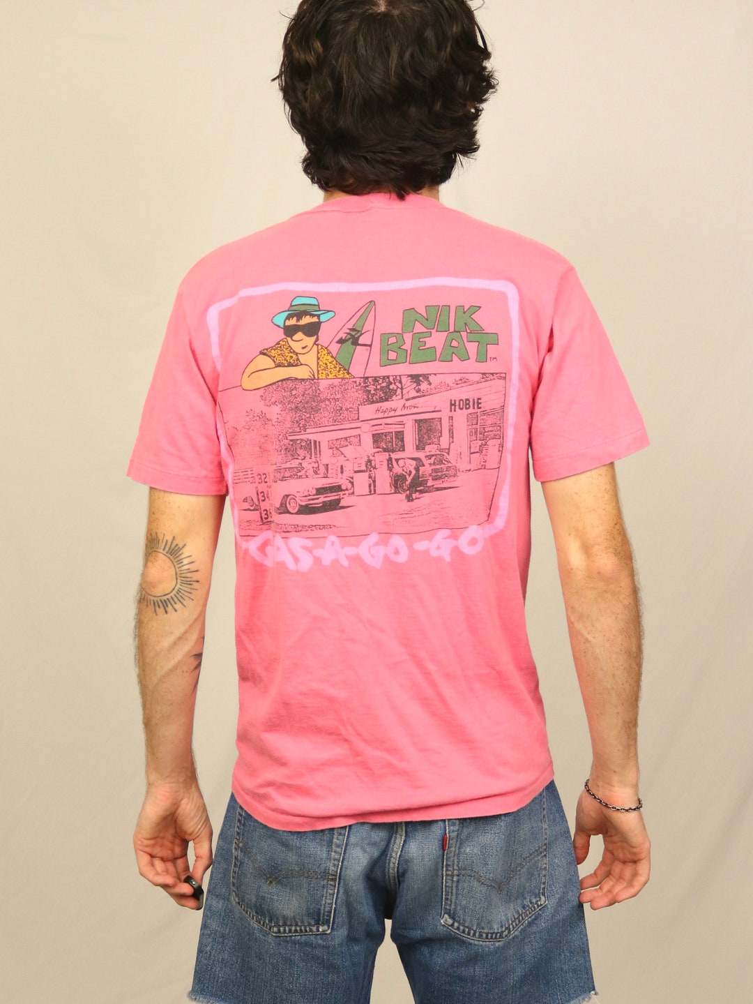Vintage 80s Hobie Surf T Shirt (S) Nik Beat Pink Gas-a-go-go Graphic ...