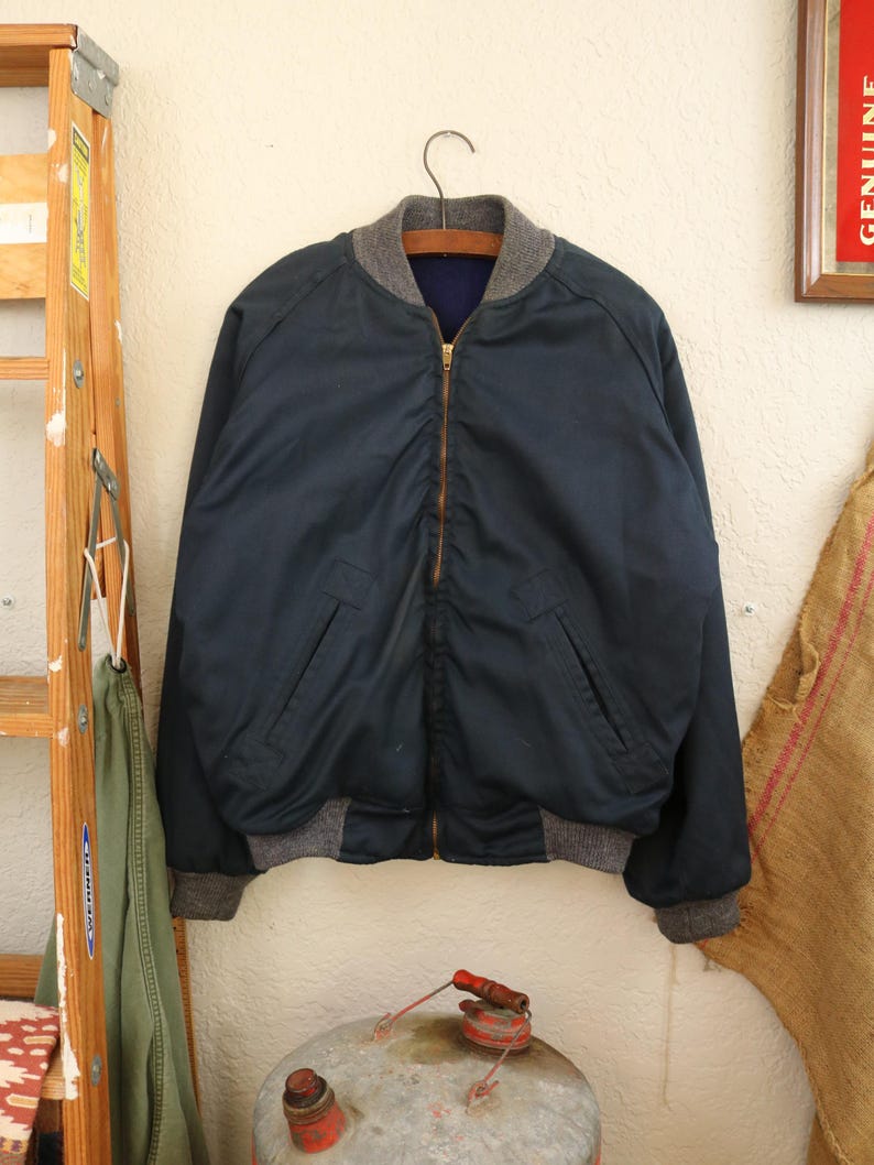 Vintage 1950s Bomber Jacket M Navy Blank - Etsy