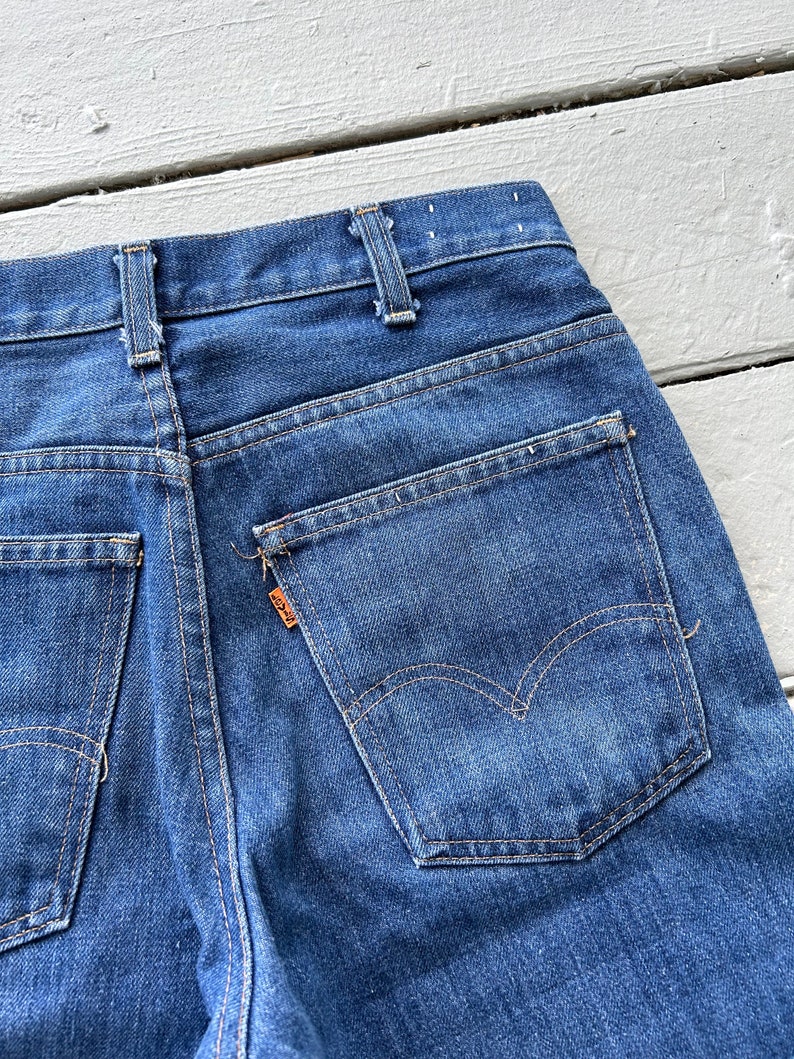 Vintage 70s Levis 646 Bell Bottom Jeans 29x31 Dark Denim Orange Tab Flared Made in USA - Etsy