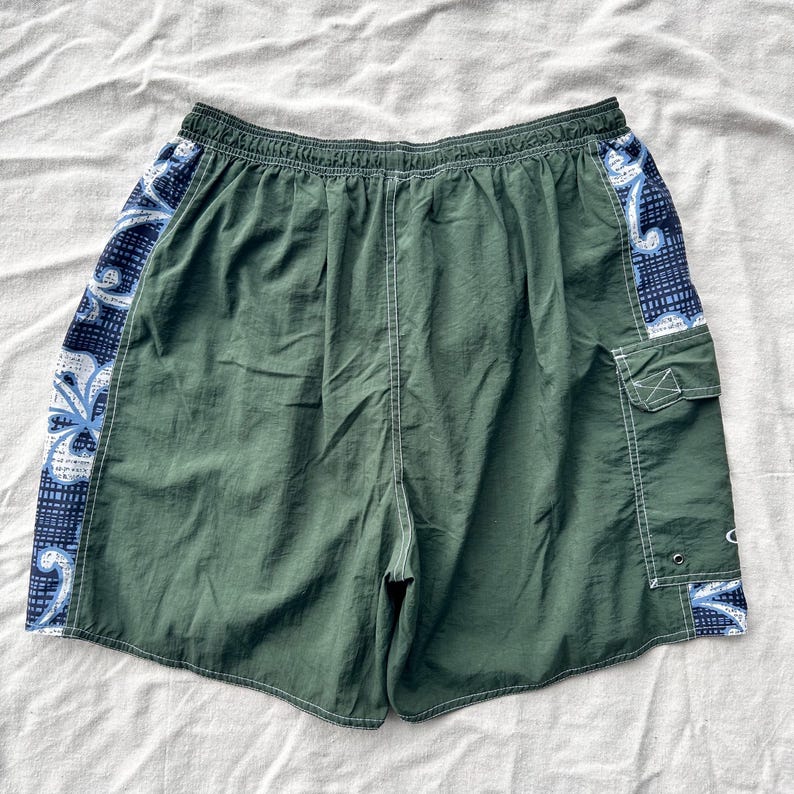 Vintage Y2K Ocean Pacific Swim Trunks (XL) Olive Green Blue Floral ...