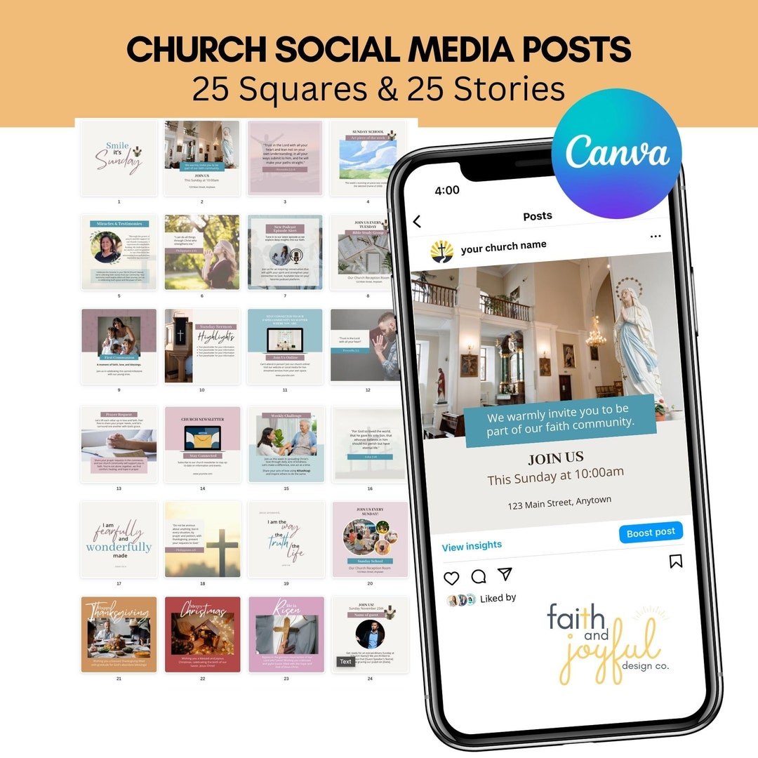 Church Social Media Post Canva Template Graphics Square Story Instagram ...