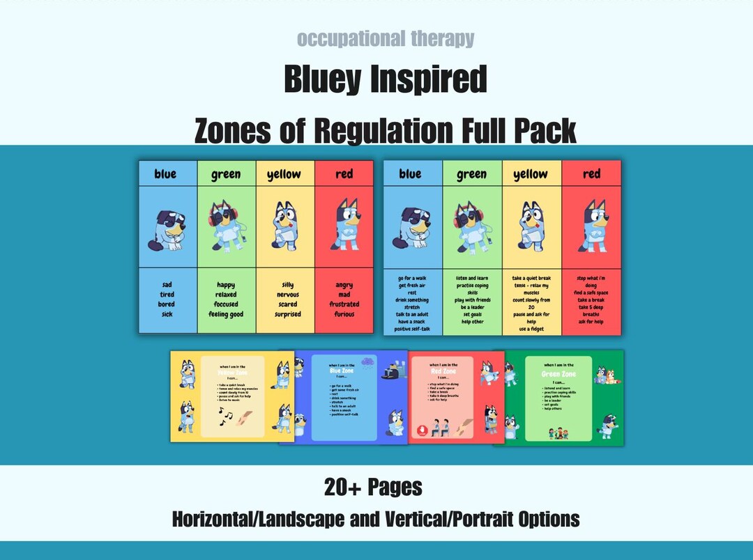Bluey Zones of Regulation Pack - Self Regulation, Occupational Therapy ...