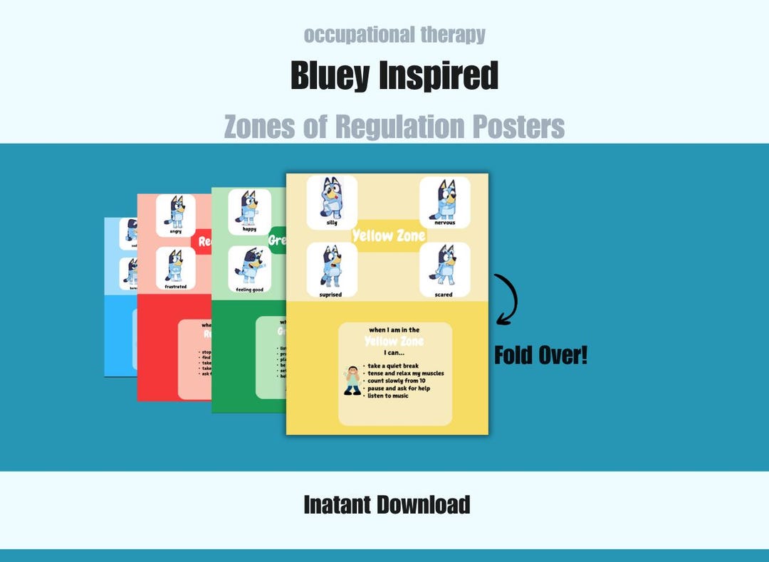 Poster Bluey des zones de régulation, autorégulation, boîte à outils ...