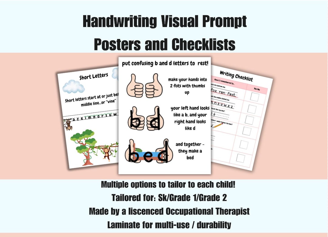 Handwriting Visual Prompts & Writing Checklist | B and D Reversal ...