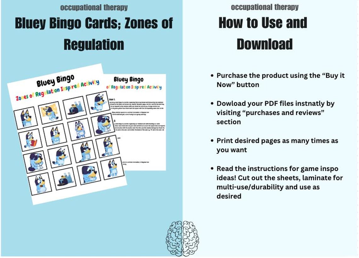 Bluey Bingo, Bluey Zones of Regulation, Therapy Activity, PDF Download ...